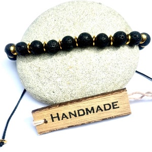 Lava Stone Bracelet-black Lava Rock Beads-black and Gold-mens Bracelet ...
