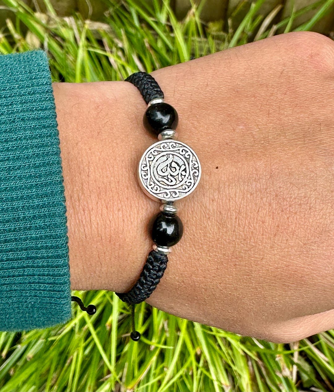 Ohm Bracelet: Black Onyx & Tibetan Silver, Yoga Jewelry - Etsy