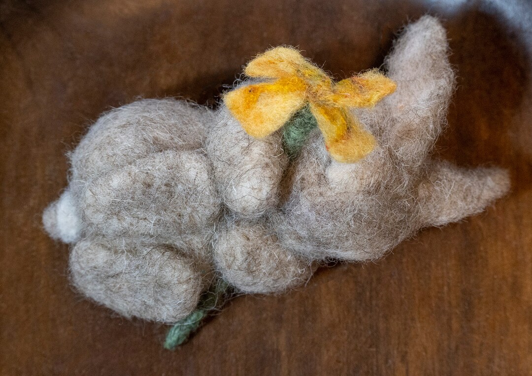 Sleeping Needle Felted Bunnies With Flowers - Etsy UK