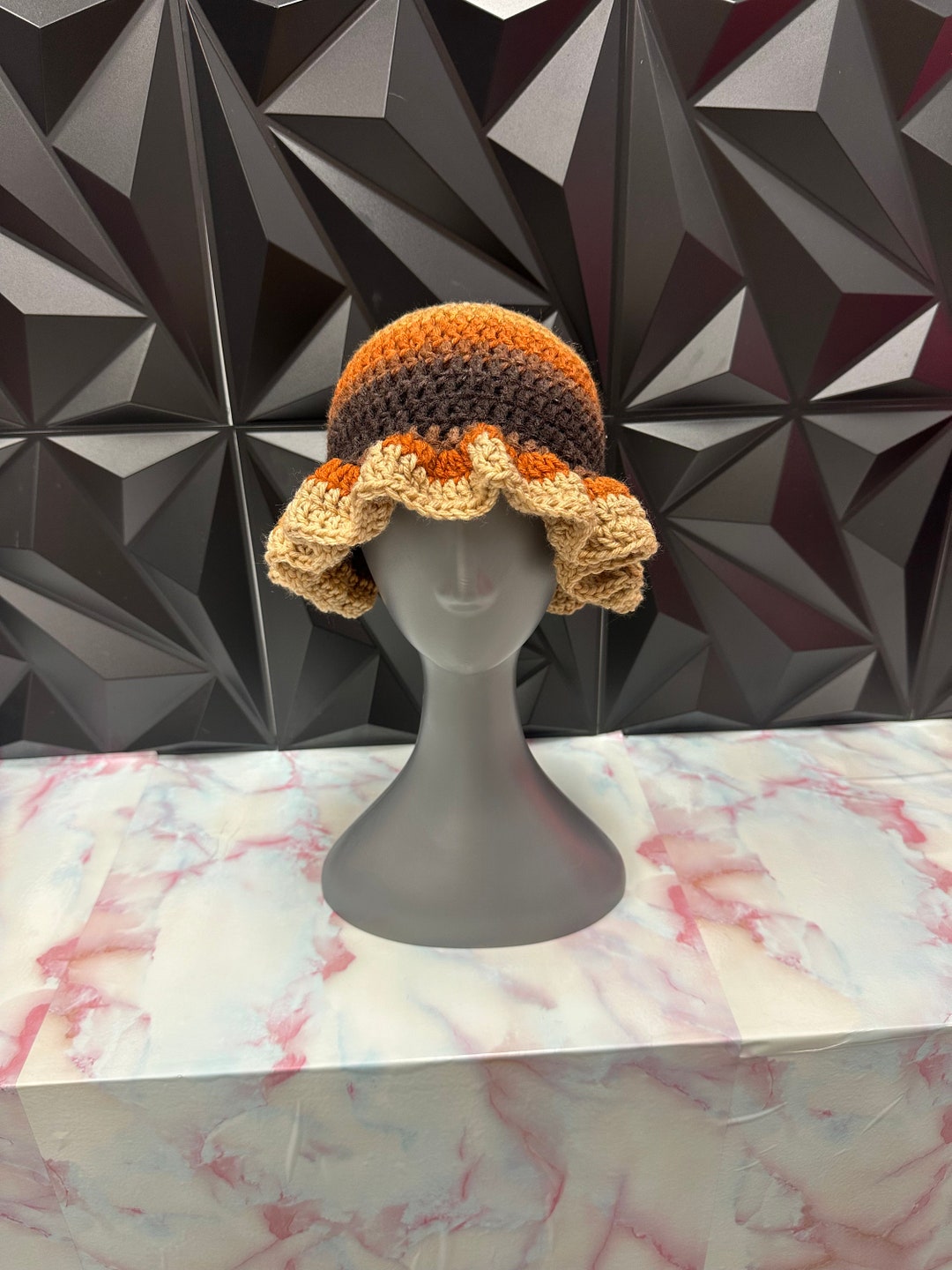 Handmade Crochet Wavy Brim Bucket Hat: Chic Ruffle Accent - Etsy