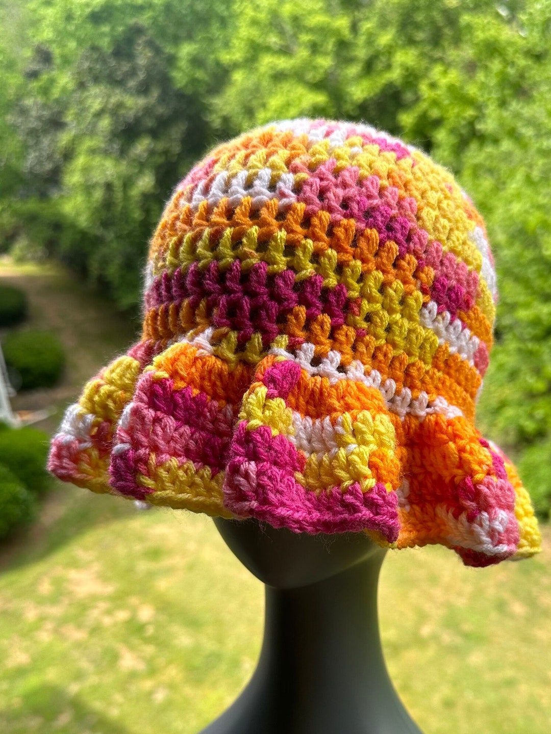 Handmade Crochet Wavy Brim Hat, Crochet Bucket Hat, Crochet Ruffle Hat ...