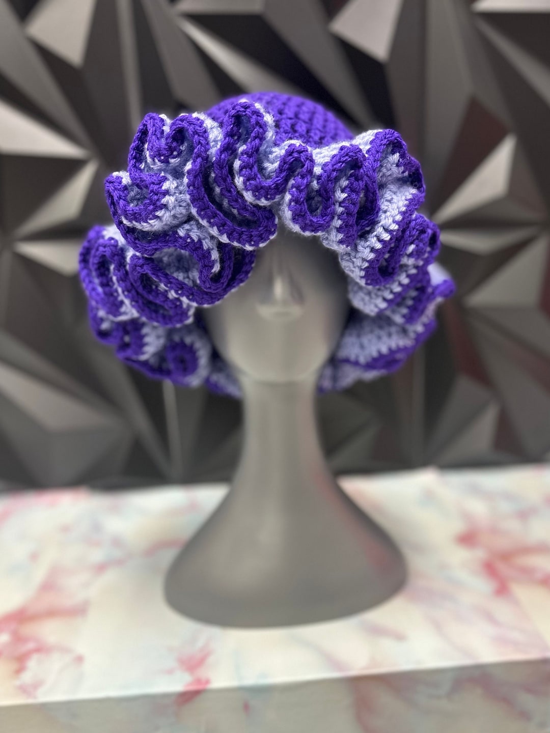 Crochet Ruffle Hat, Bucket Hat, purple Haze Ruffle Hat, Fluffy Ruffles ...