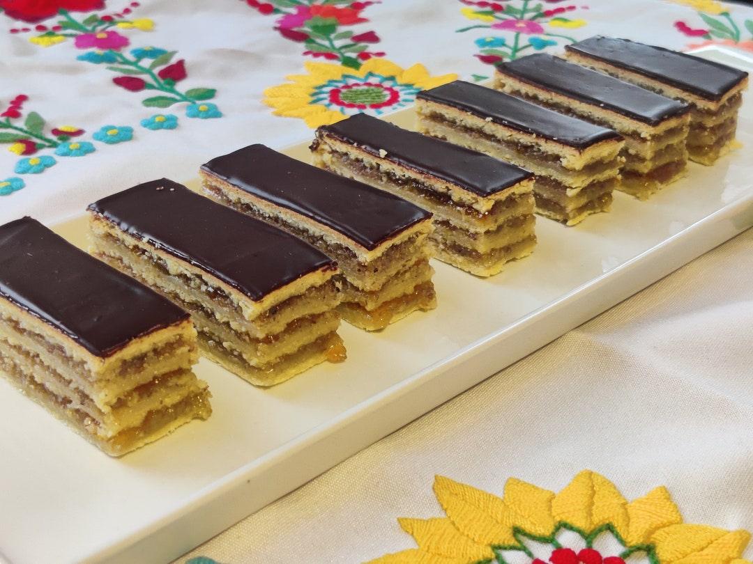 Handmade Zserbó Cake: Hungarian Apricot Walnut Dessert With Dark ...