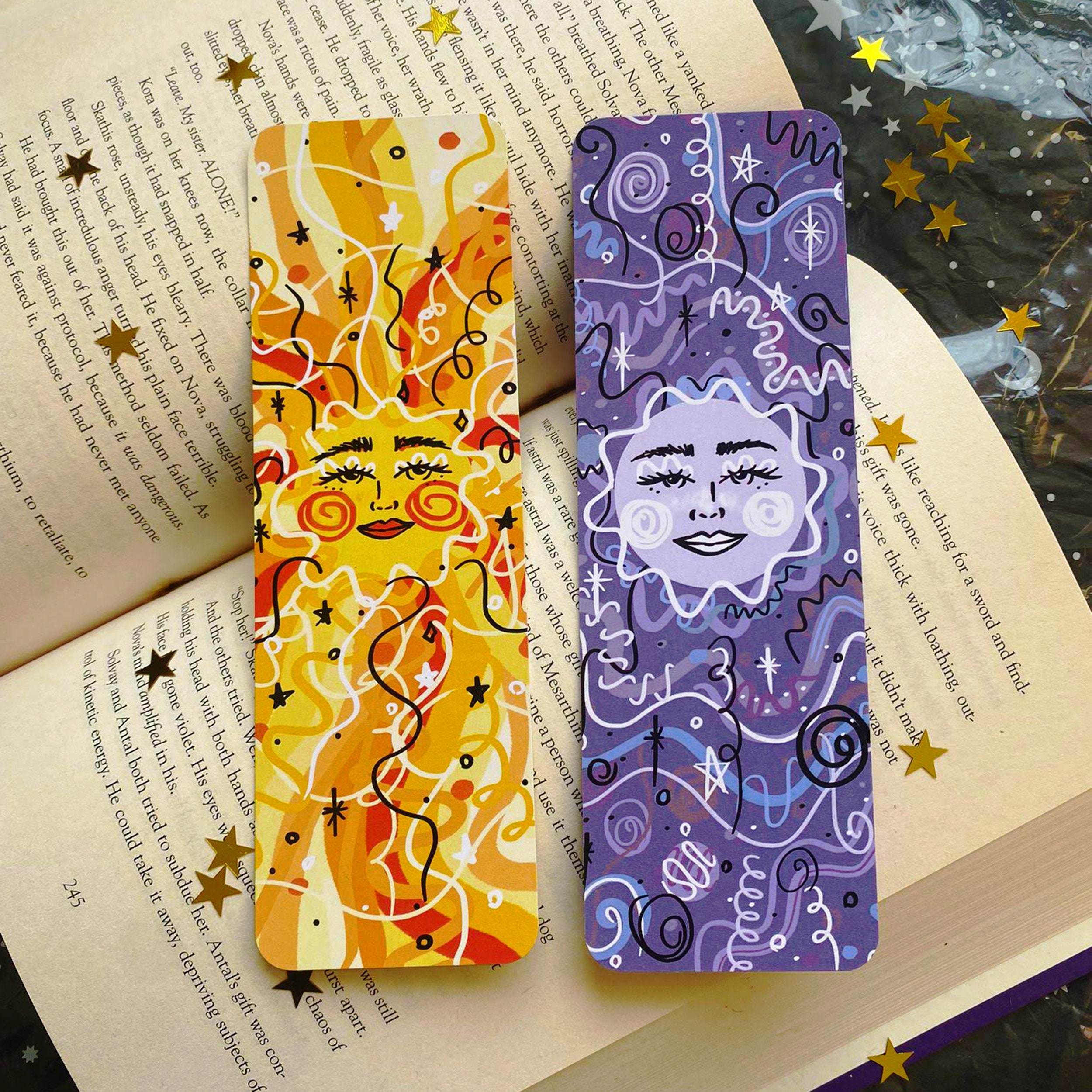 Sun and Moon Bookmarks, Zentangle Design, Celestial Book Accessories ...
