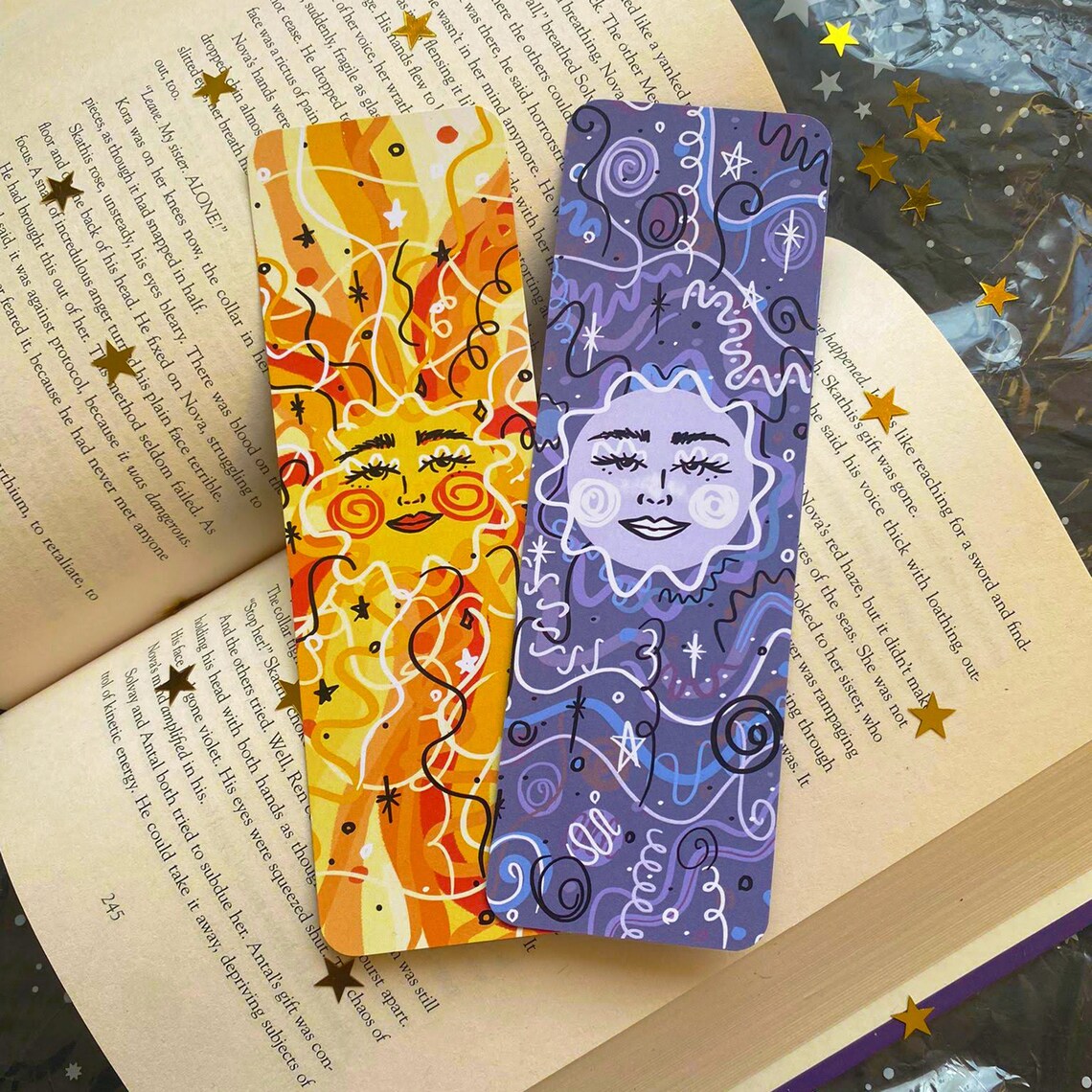 Sun and Moon Bookmarks, Zentangle Design, Celestial Book Accessories ...