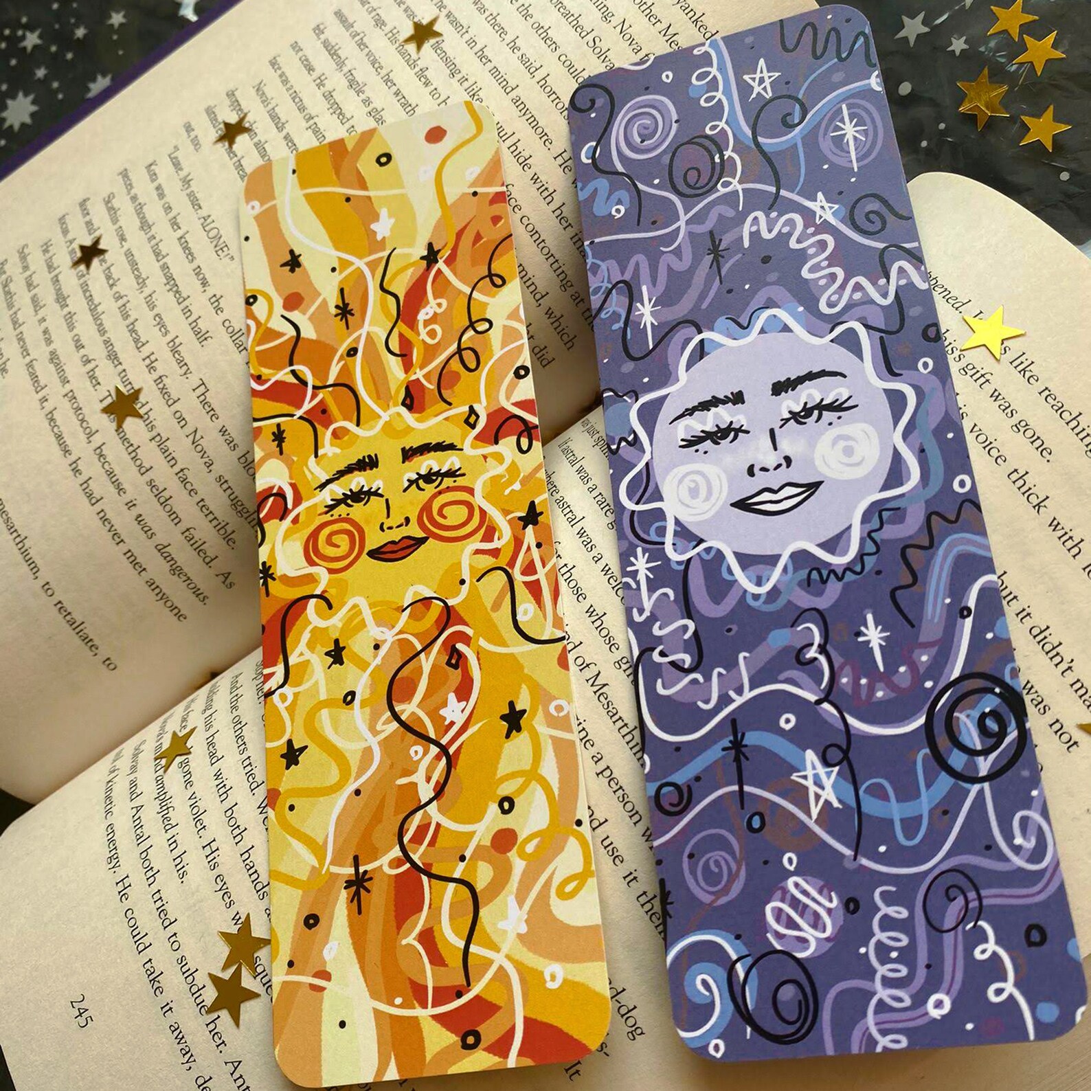 Sun and Moon Bookmarks, Zentangle Design, Celestial Book Accessories ...