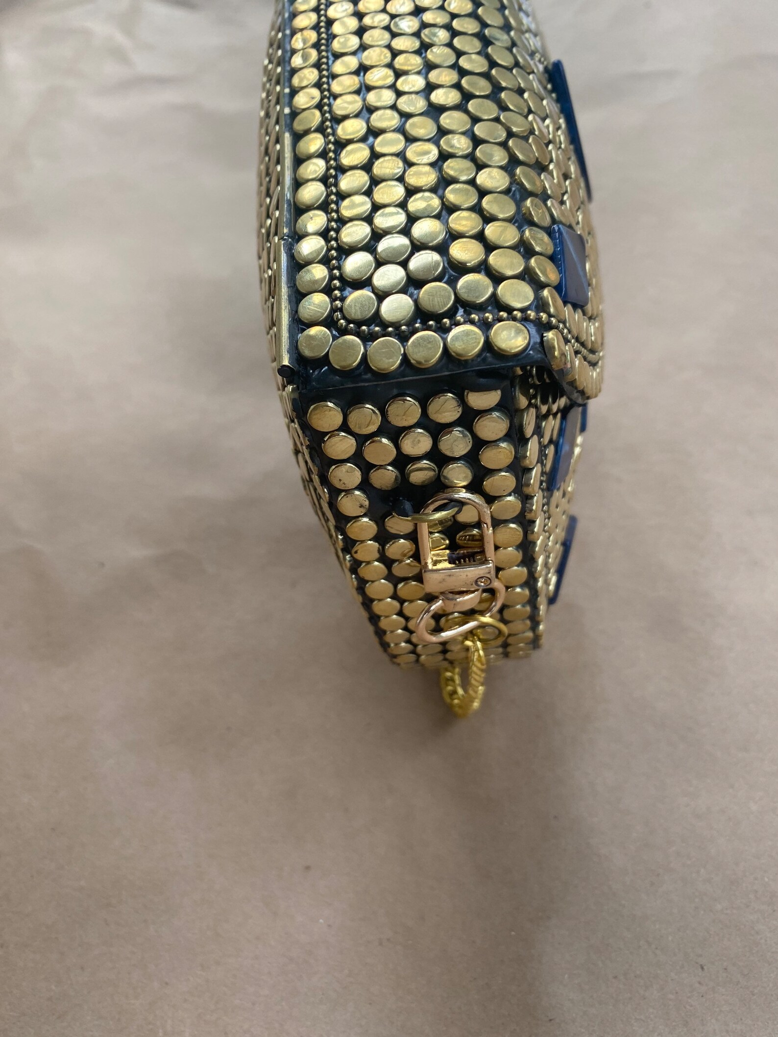 Handmade Gold Studded Shoulder Bag Gold Geometric Metal Bag Blue and ...