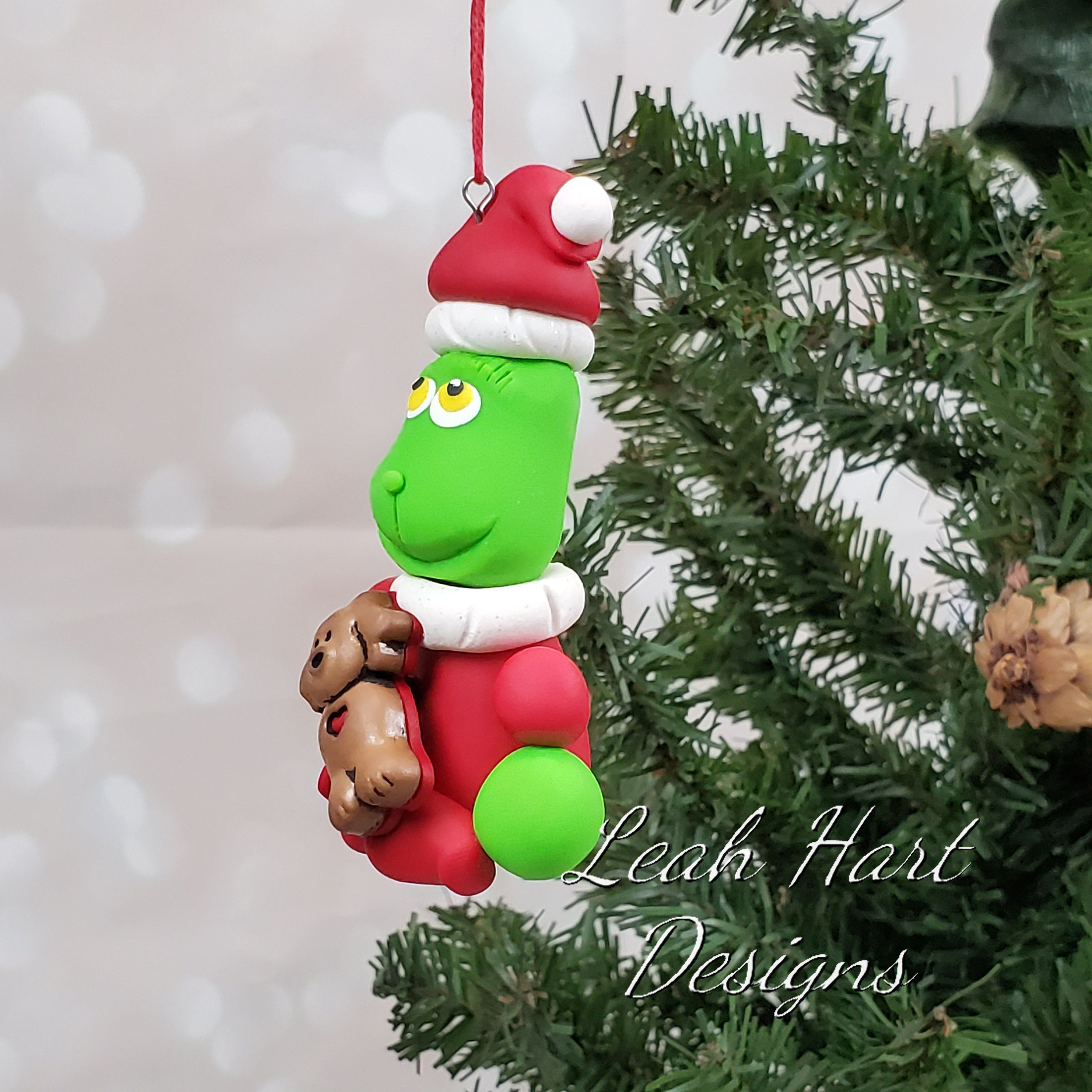 The Grinch Santa Handmade Polymer Clay Christmas Ornament - Etsy Israel