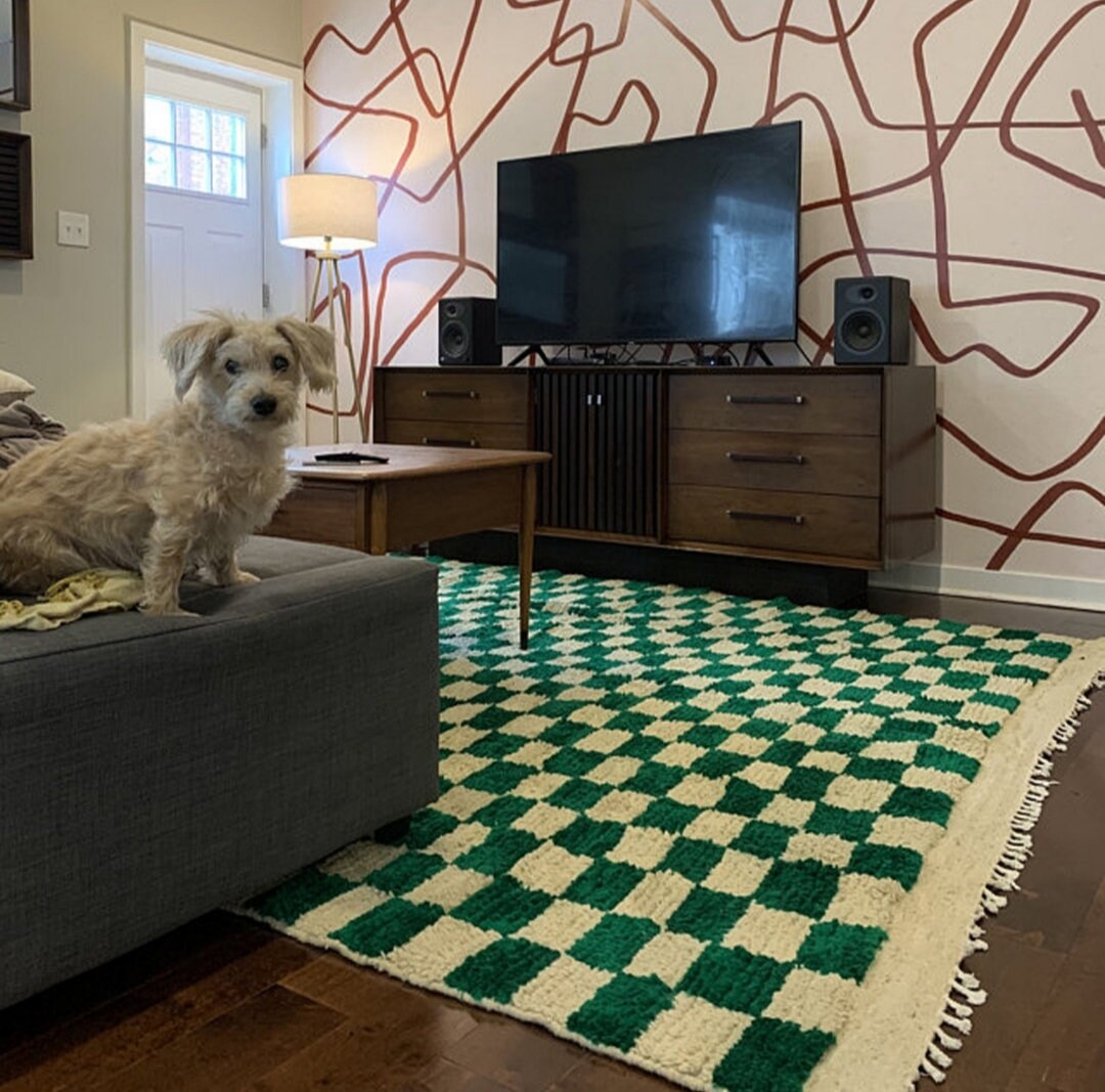 Green Checkered area rug Moroccan berber checkerrug custom | Etsy