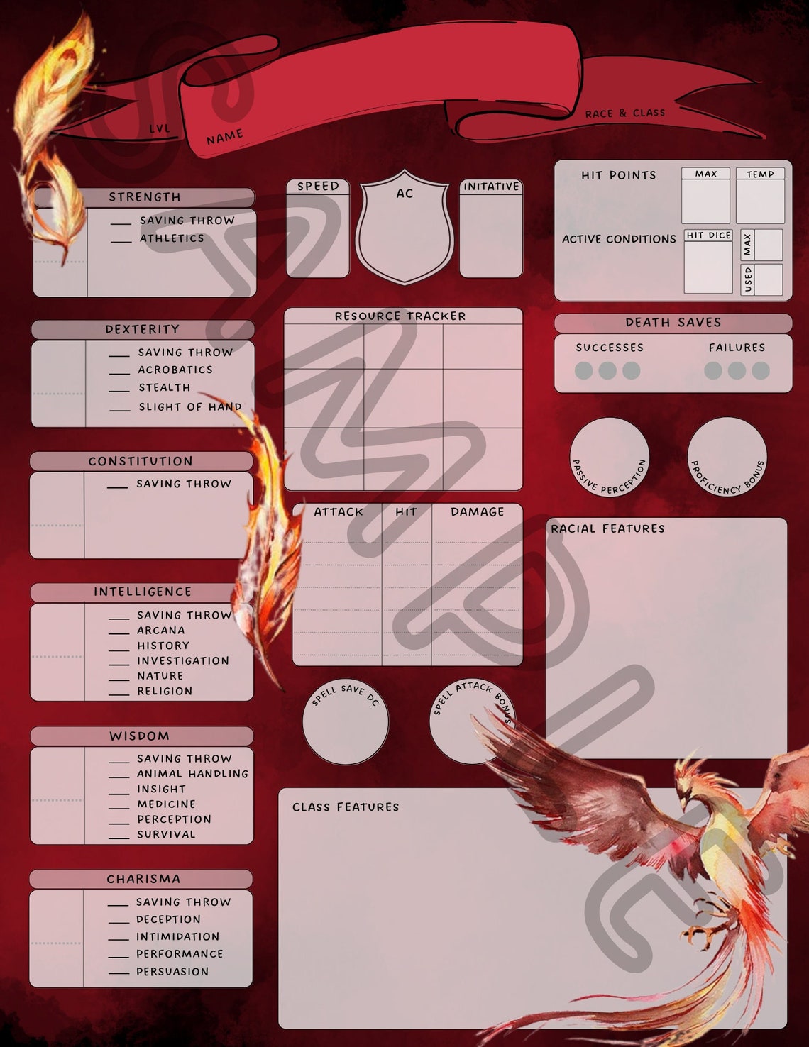 Dnd 5e Character Sheets Phoenix Form Fillable - Etsy