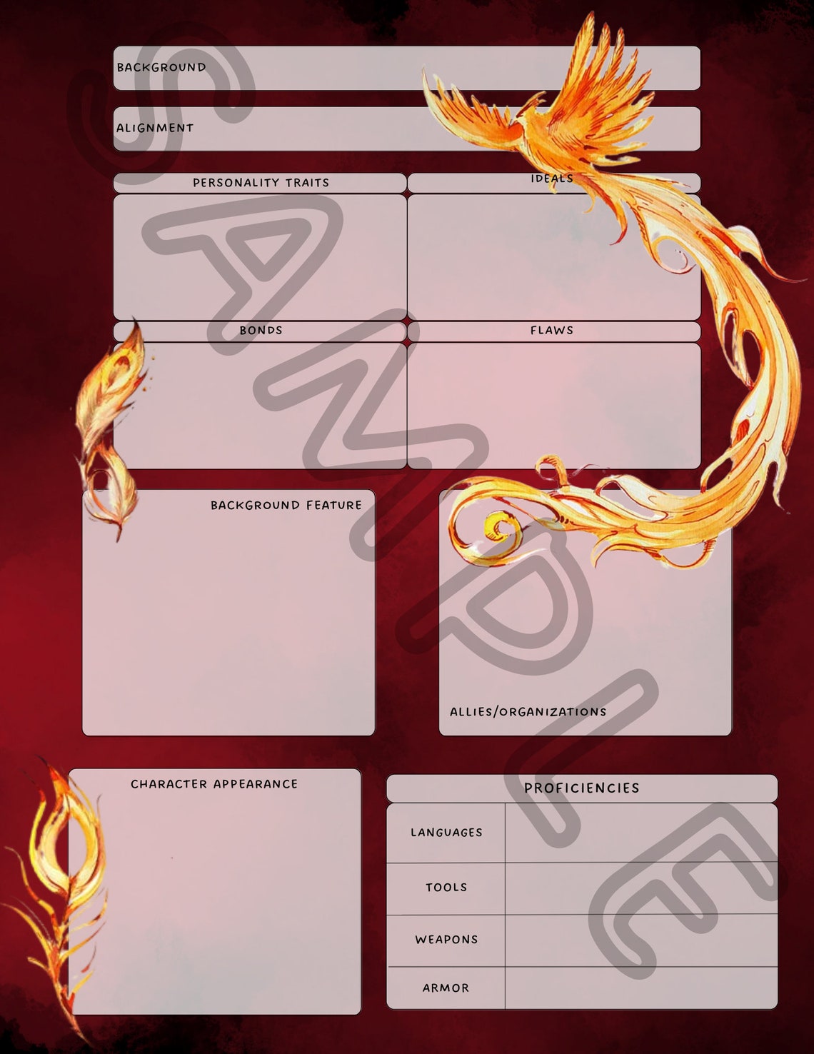 Dnd 5e Character Sheets Phoenix Form Fillable - Etsy