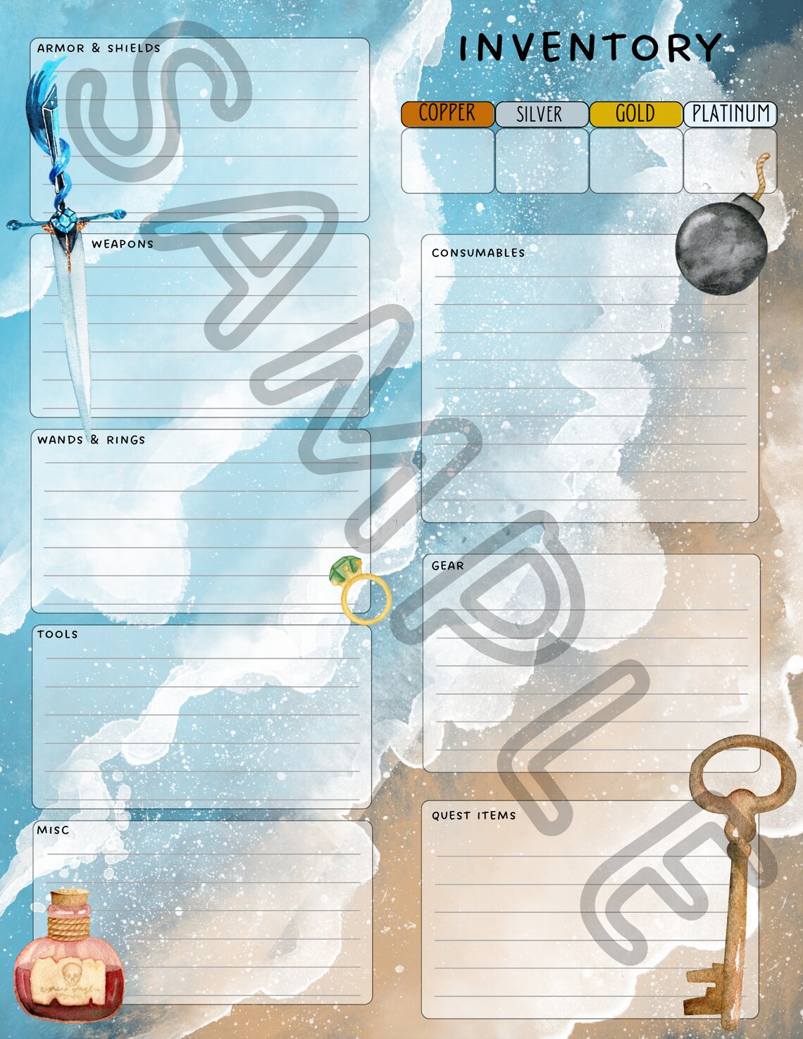 Dnd 5e Character Sheet Nautical Form Fillable - Etsy