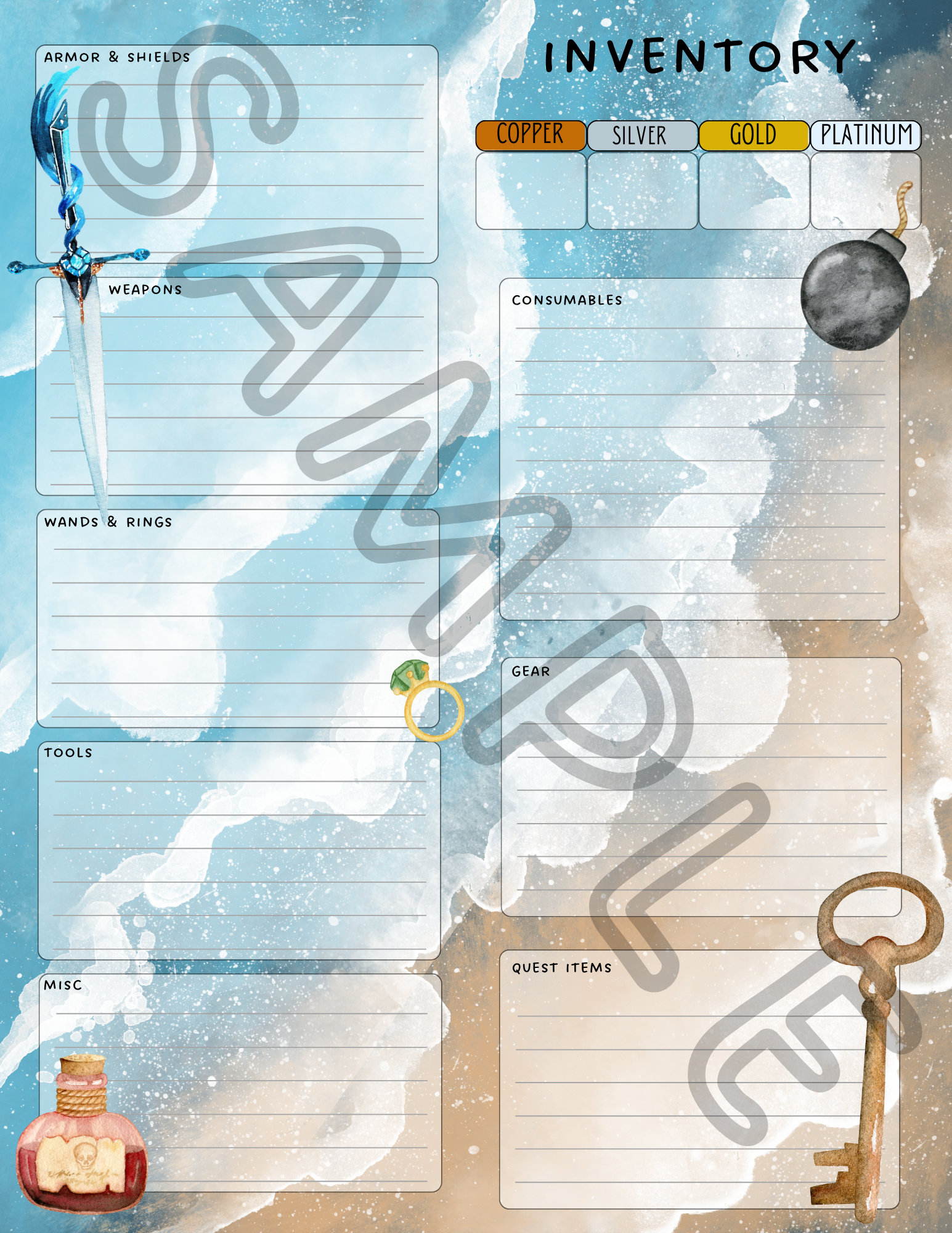 Dnd 5e Character Sheet Nautical Form Fillable - Etsy