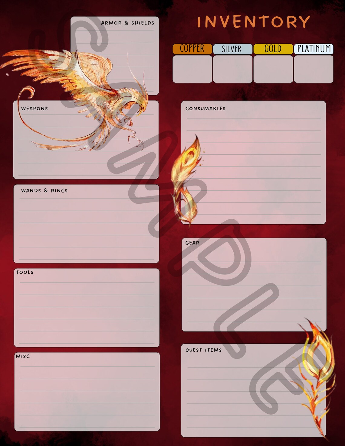 Dnd 5e Character Sheets Phoenix Form Fillable - Etsy