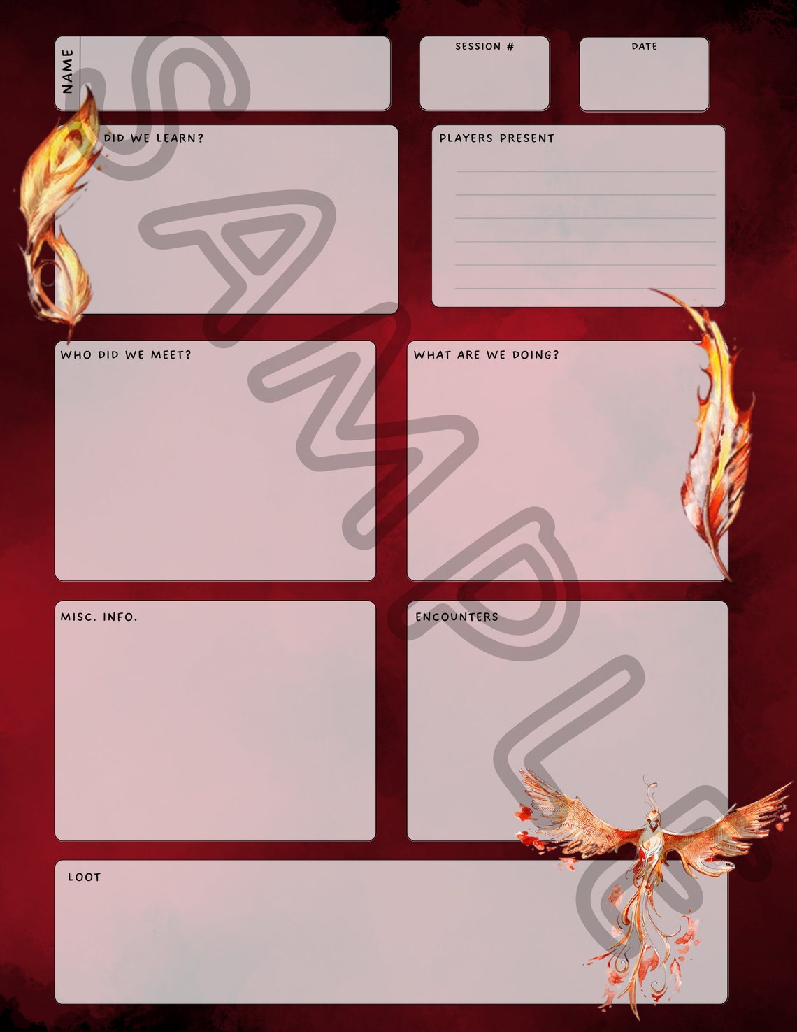 Dnd 5e Character Sheets Phoenix Form Fillable - Etsy