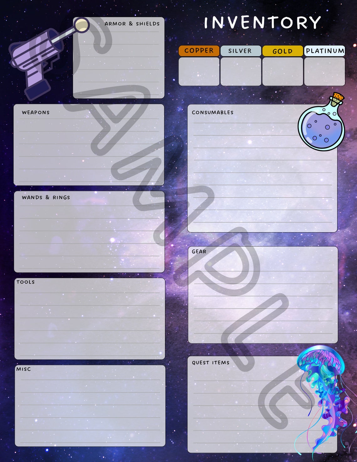 Dnd 5e Character Sheets Space Form Fillable - Etsy