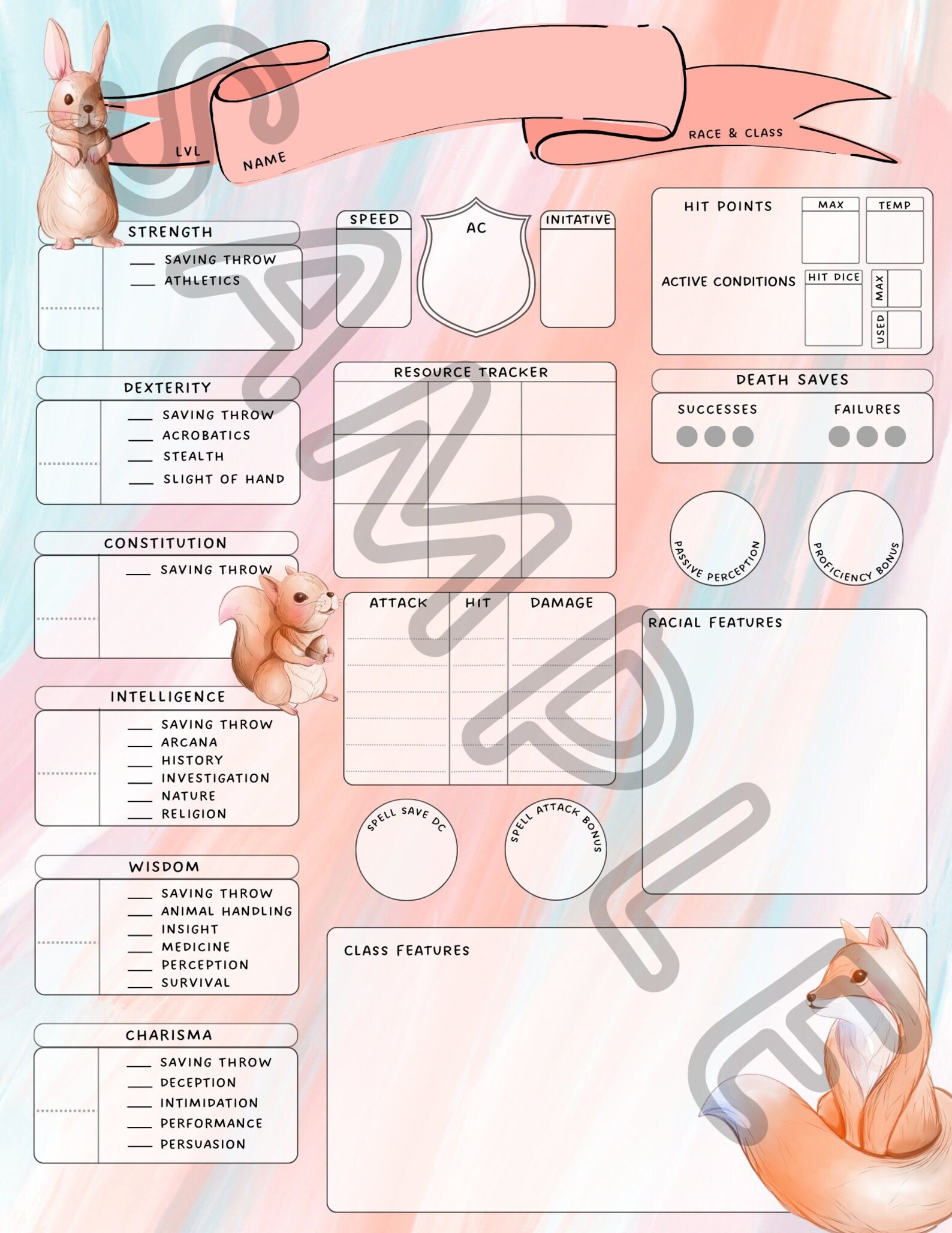 Dnd 5e Character Sheets Critters Form Fillable - Etsy