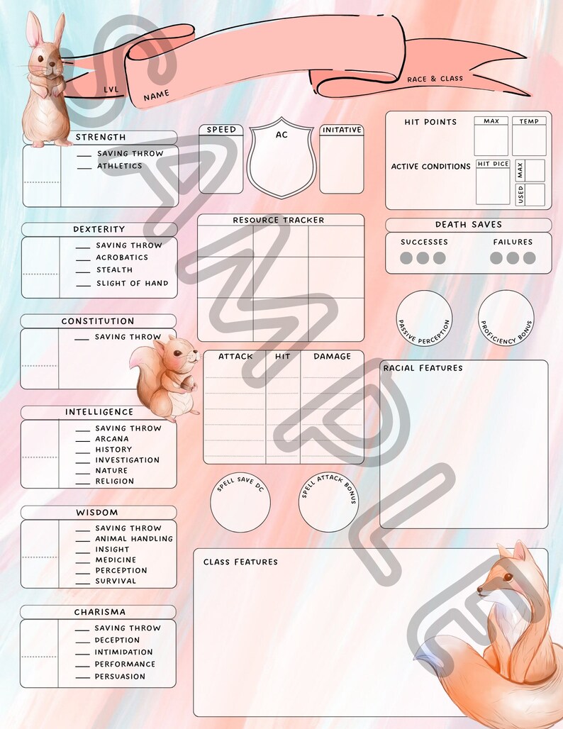 Dnd 5e Character Sheets Critters Form Fillable - Etsy
