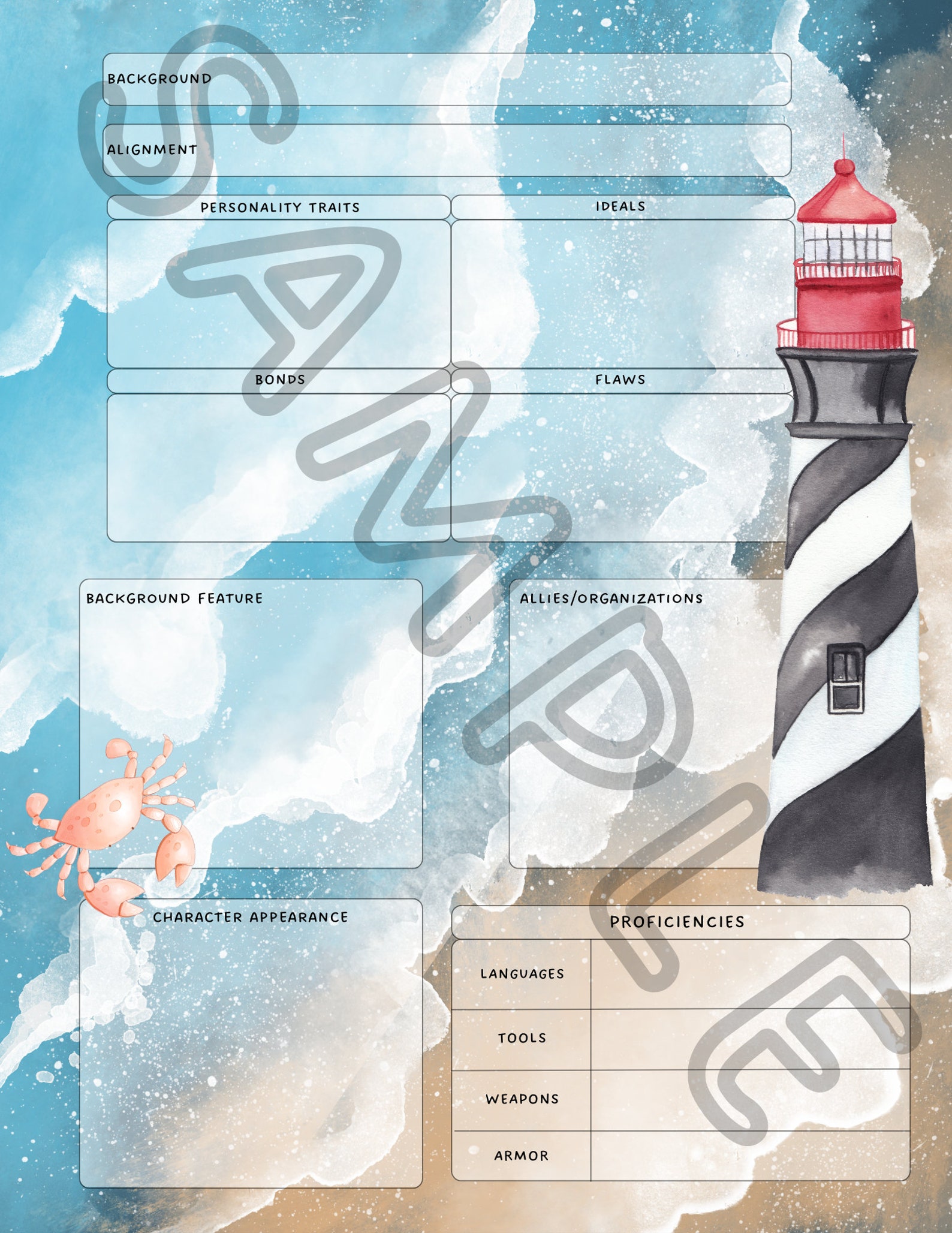 Dnd 5e Character Sheet Nautical Form Fillable - Etsy