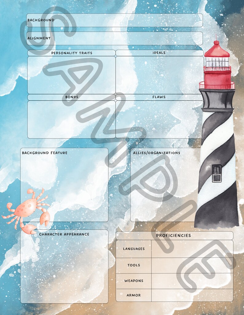 Dnd 5e Character Sheet Nautical Form Fillable - Etsy