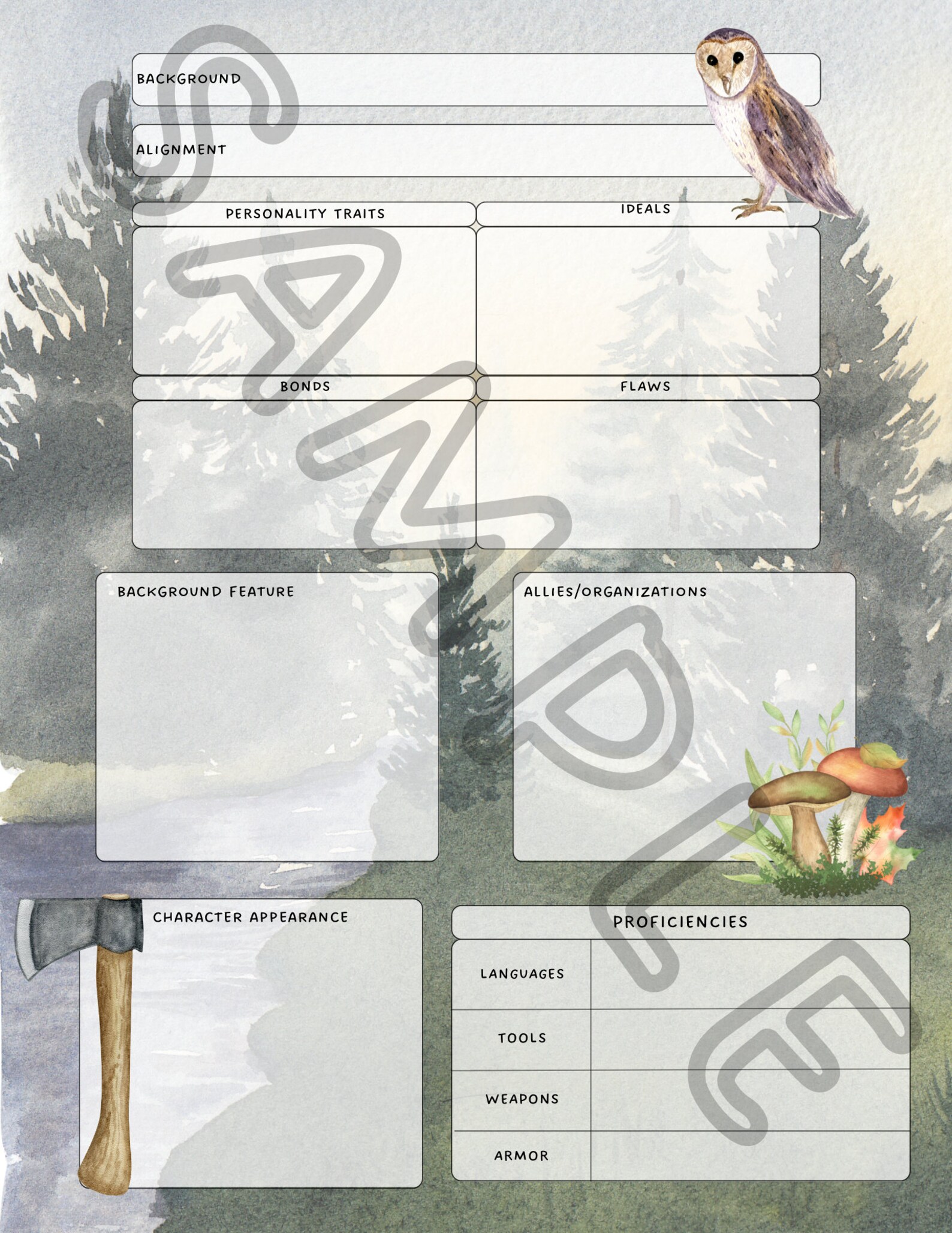 Dnd 5e Character Sheet Woodland Adventurer Form Fillable - Etsy