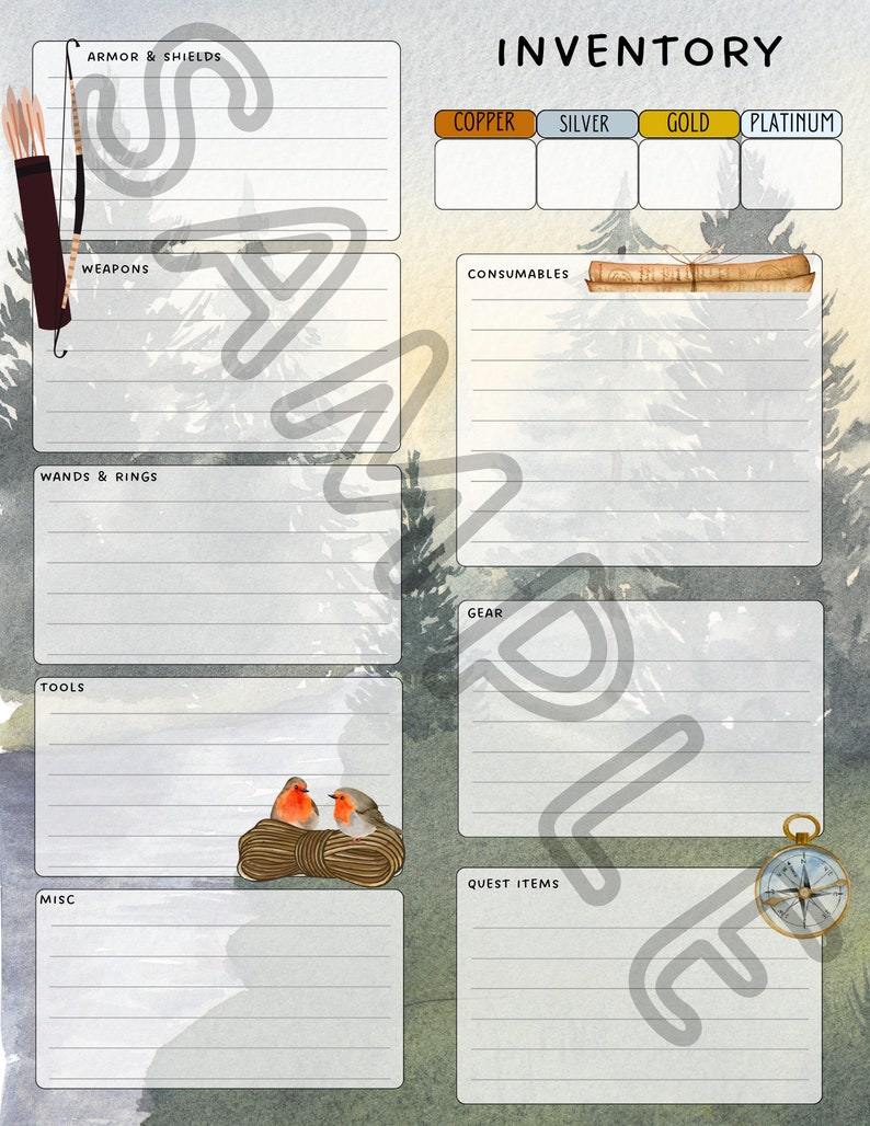 Dnd 5e Character Sheet Woodland Adventurer Form Fillable - Etsy Australia