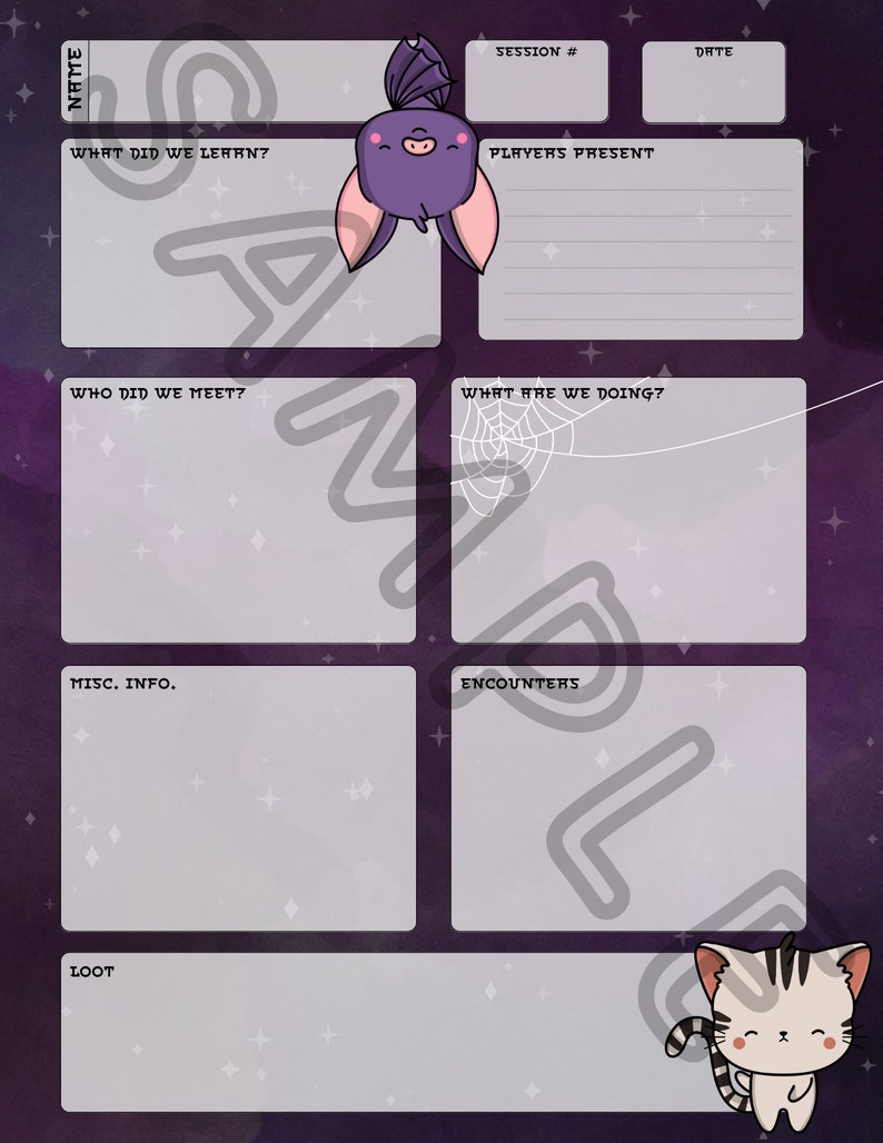 Feuille de personnage DnD 5e formulaire chauve-souris et chat à remplir ...