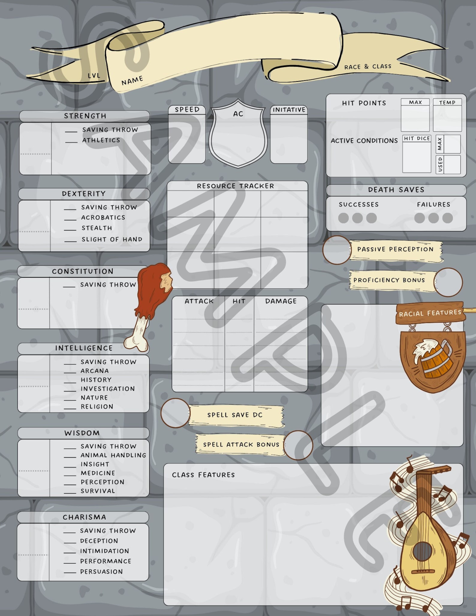 Dnd 5e Character Sheets Tavern Vibes Form Fillable - Etsy