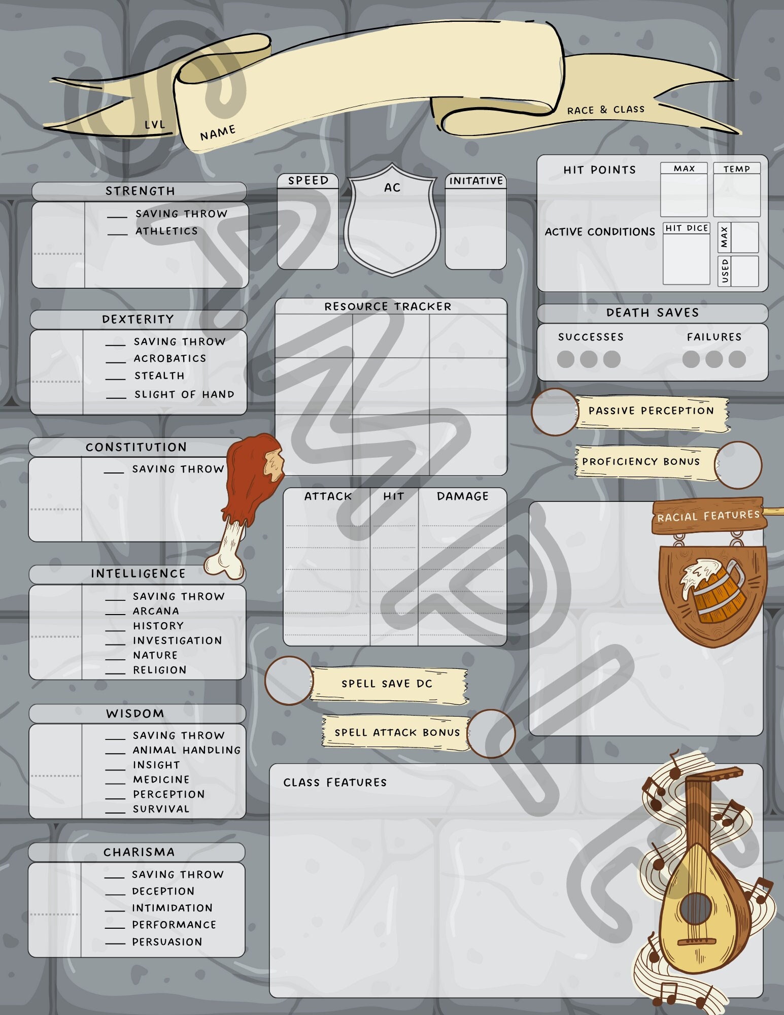 Dnd 5e Character Sheets Tavern Vibes Form Fillable - Etsy