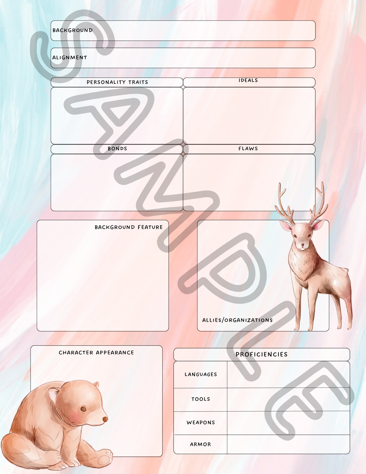 Dnd 5e Character Sheets Critters Form Fillable - Etsy