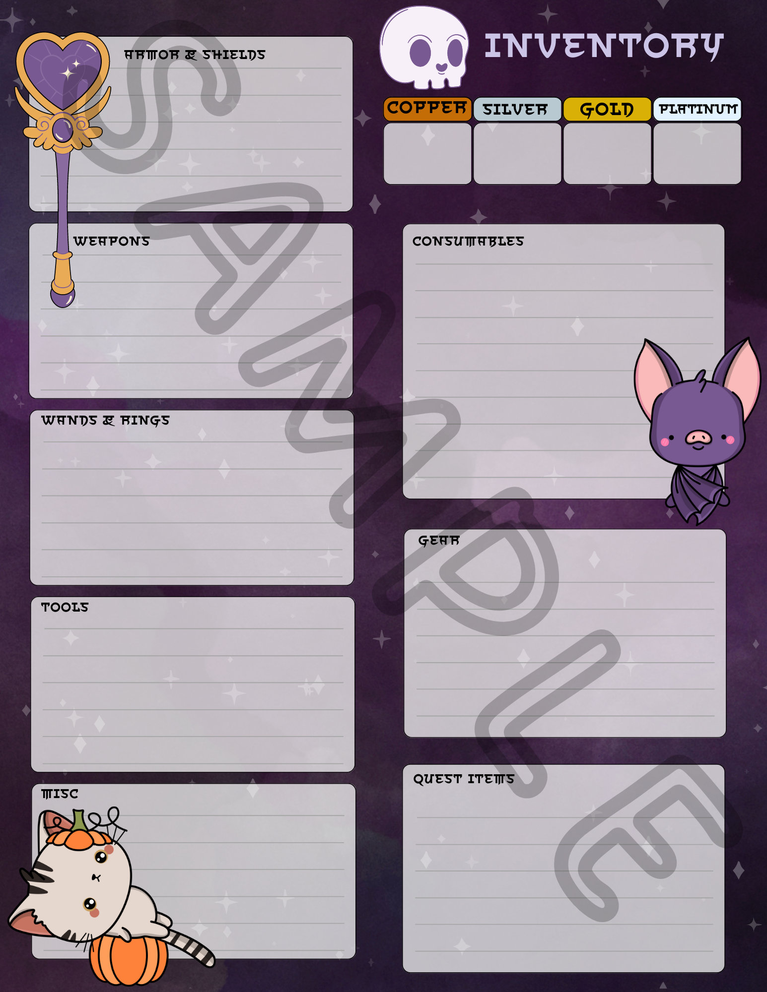 Dnd 5e Character Sheet Bat & Cat Form Fillable - Etsy