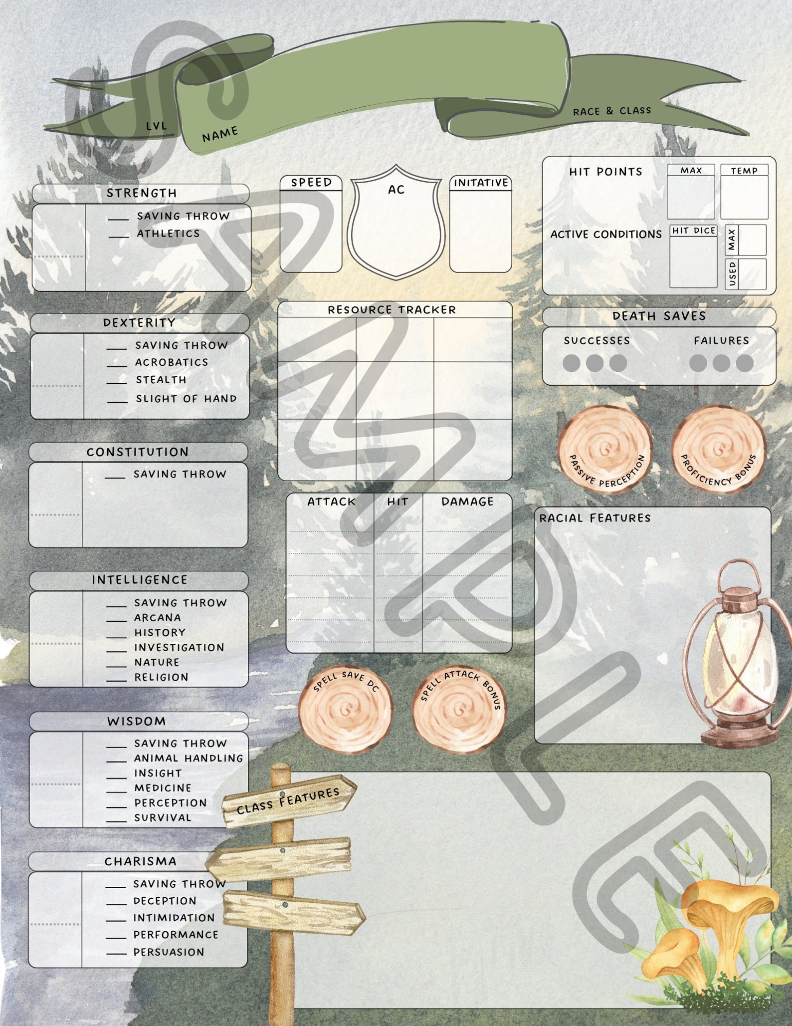 Dnd 5e Character Sheet Woodland Adventurer Form Fillable - Etsy