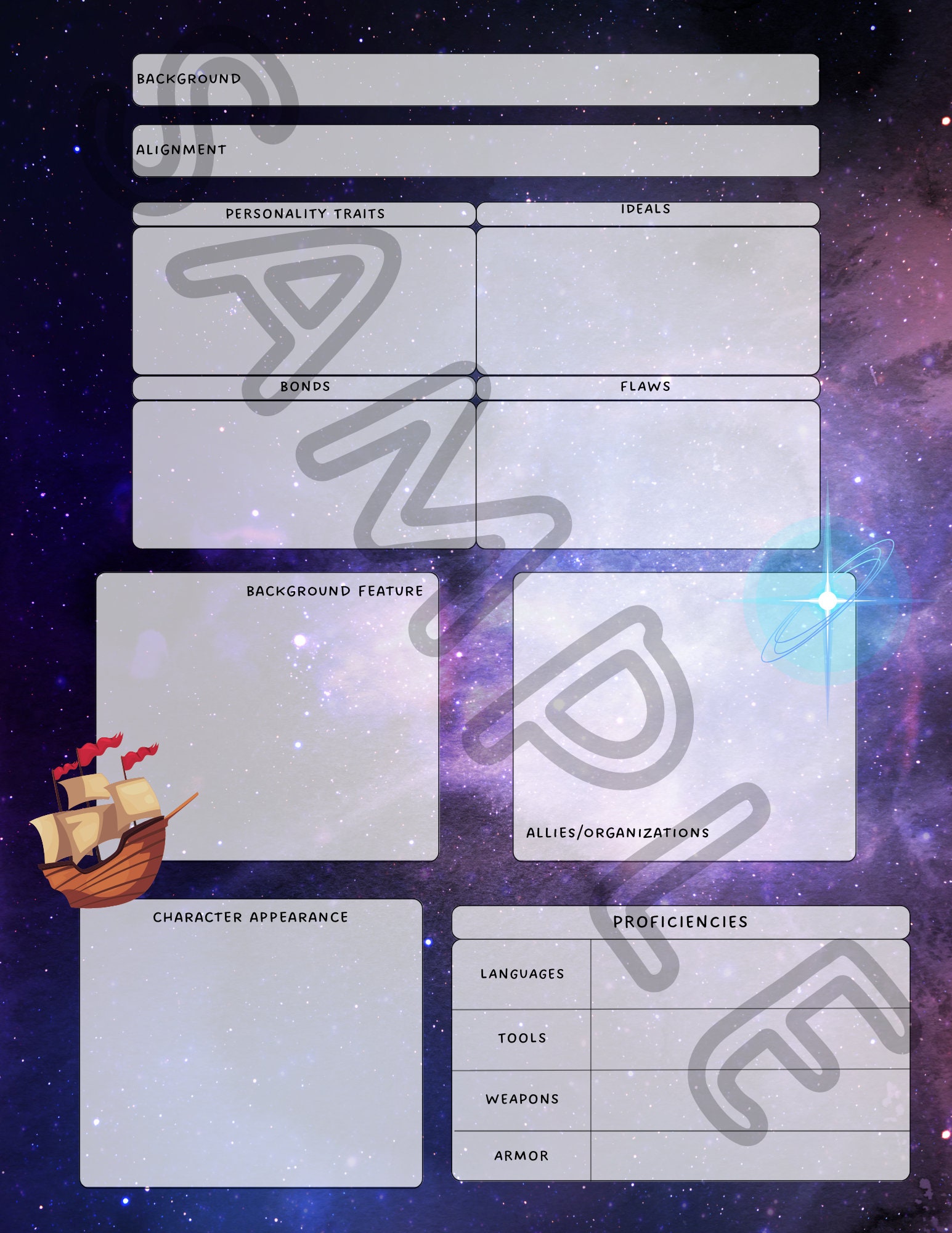 Dnd 5e Character Sheets Space Form Fillable - Etsy