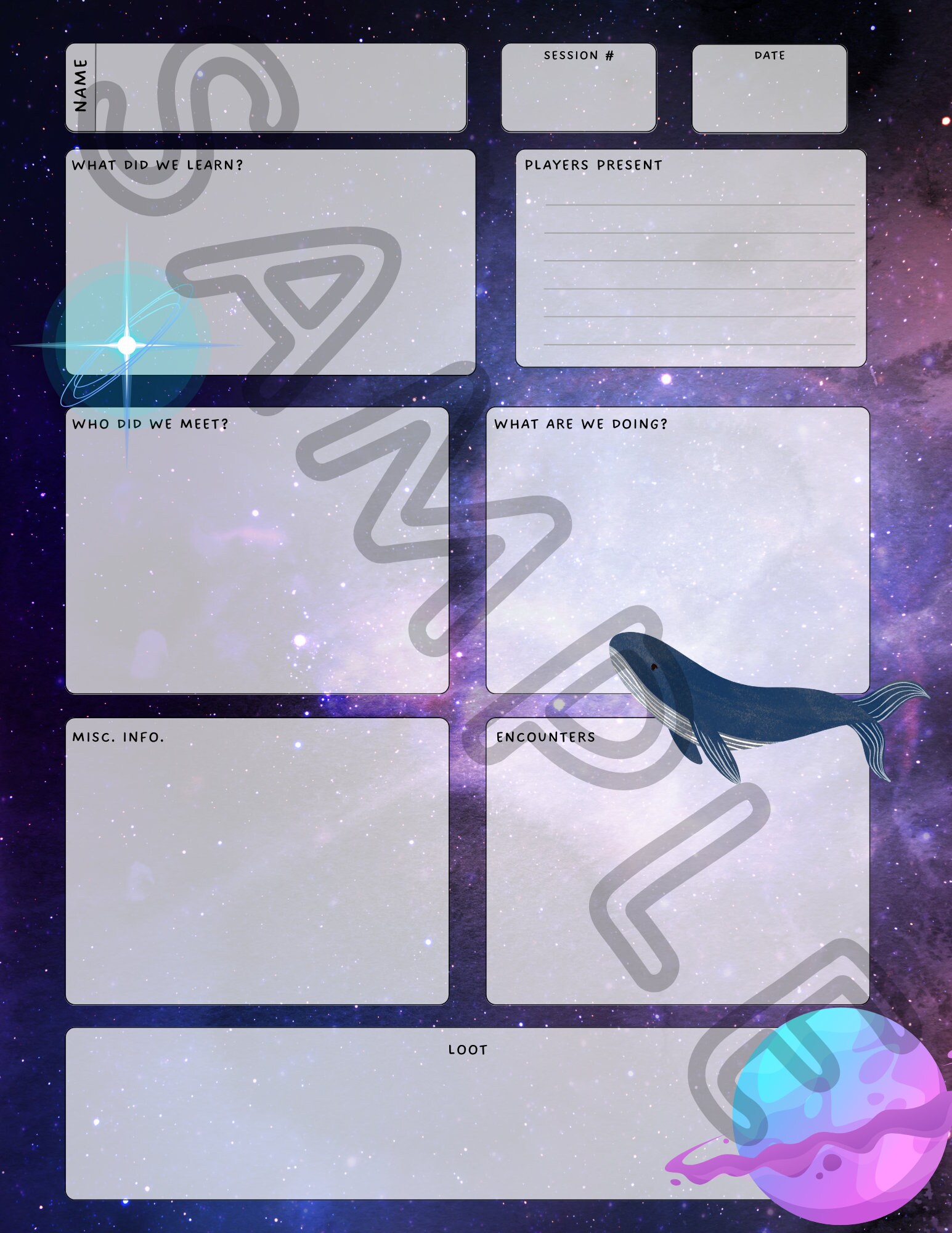 Dnd 5e Character Sheets Space Form Fillable - Etsy