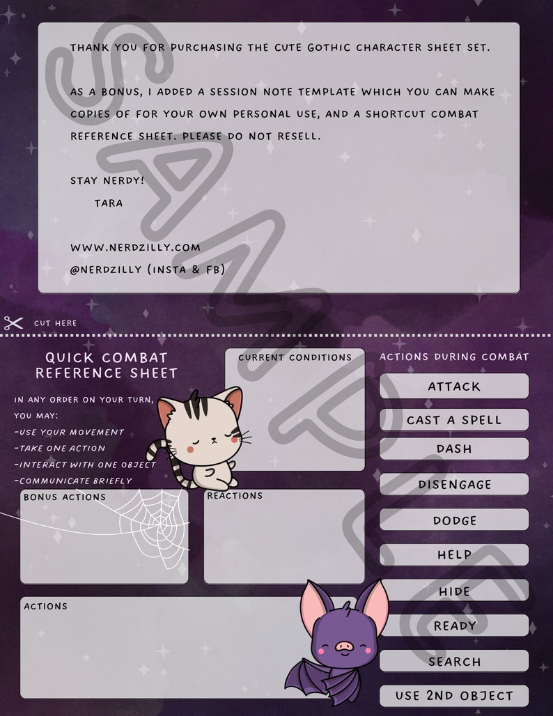 Dnd 5e Character Sheet Bat & Cat Form Fillable - Etsy