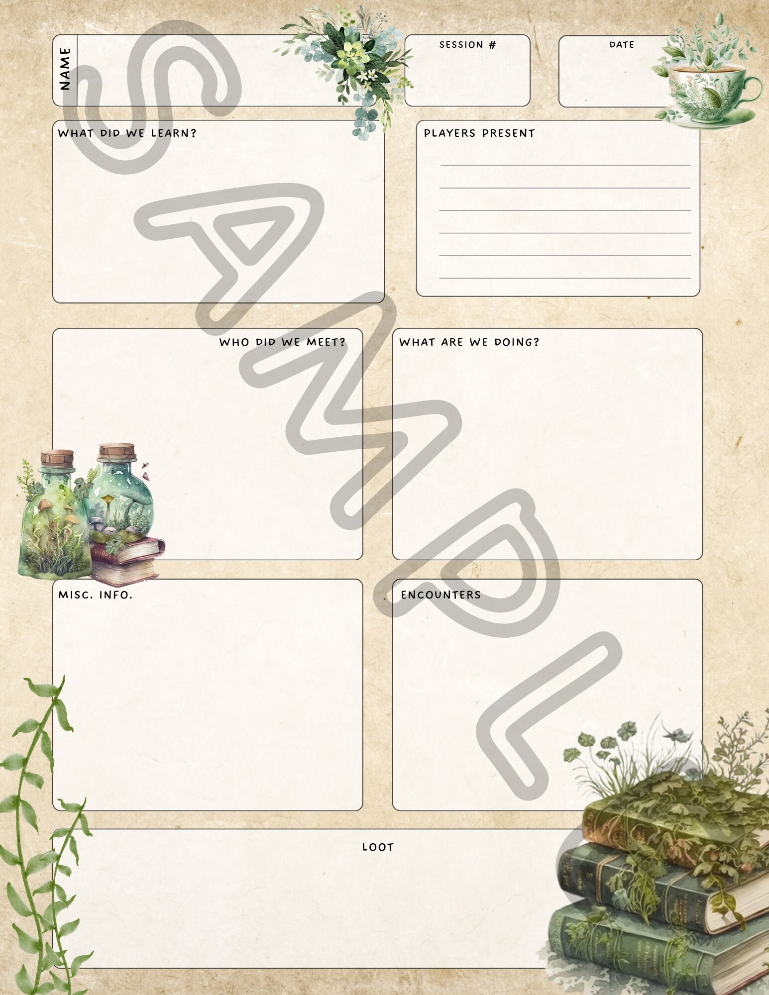 Dnd 5e Character Sheets: Greenery & Books Form Fillable - Etsy