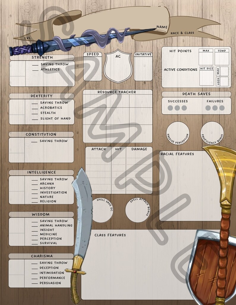 Dnd 5e Character Sheets Armory Form Fillable - Etsy