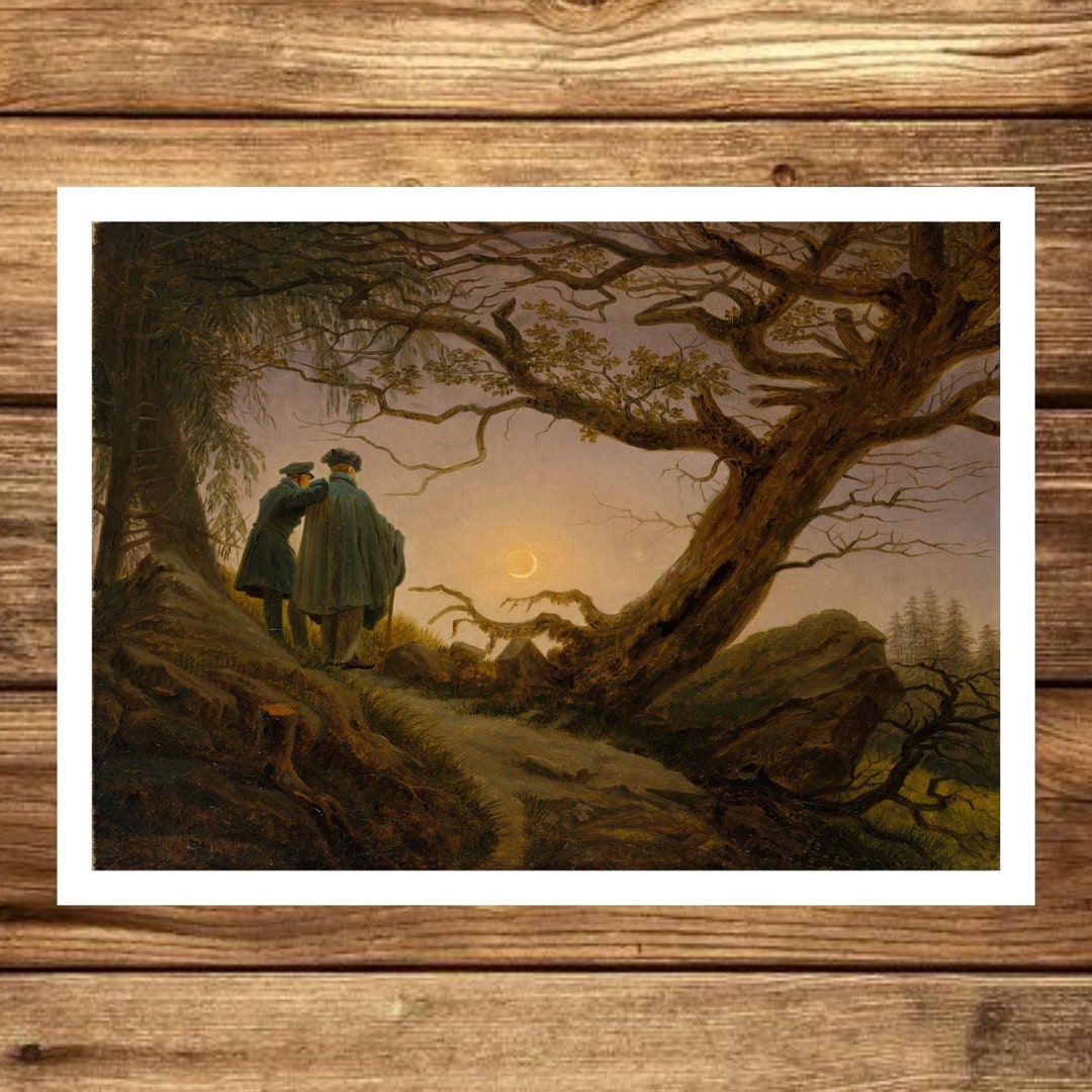 Two Men Contemplating the Moon Painting Print, Caspar David Friedrich ...
