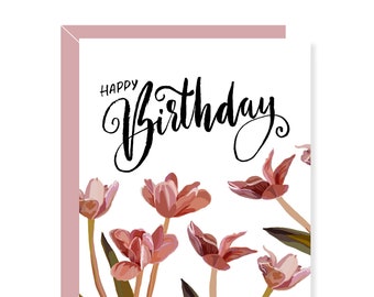 Loose Floral Birthday Card Minimal Flower Birthday Card - Etsy