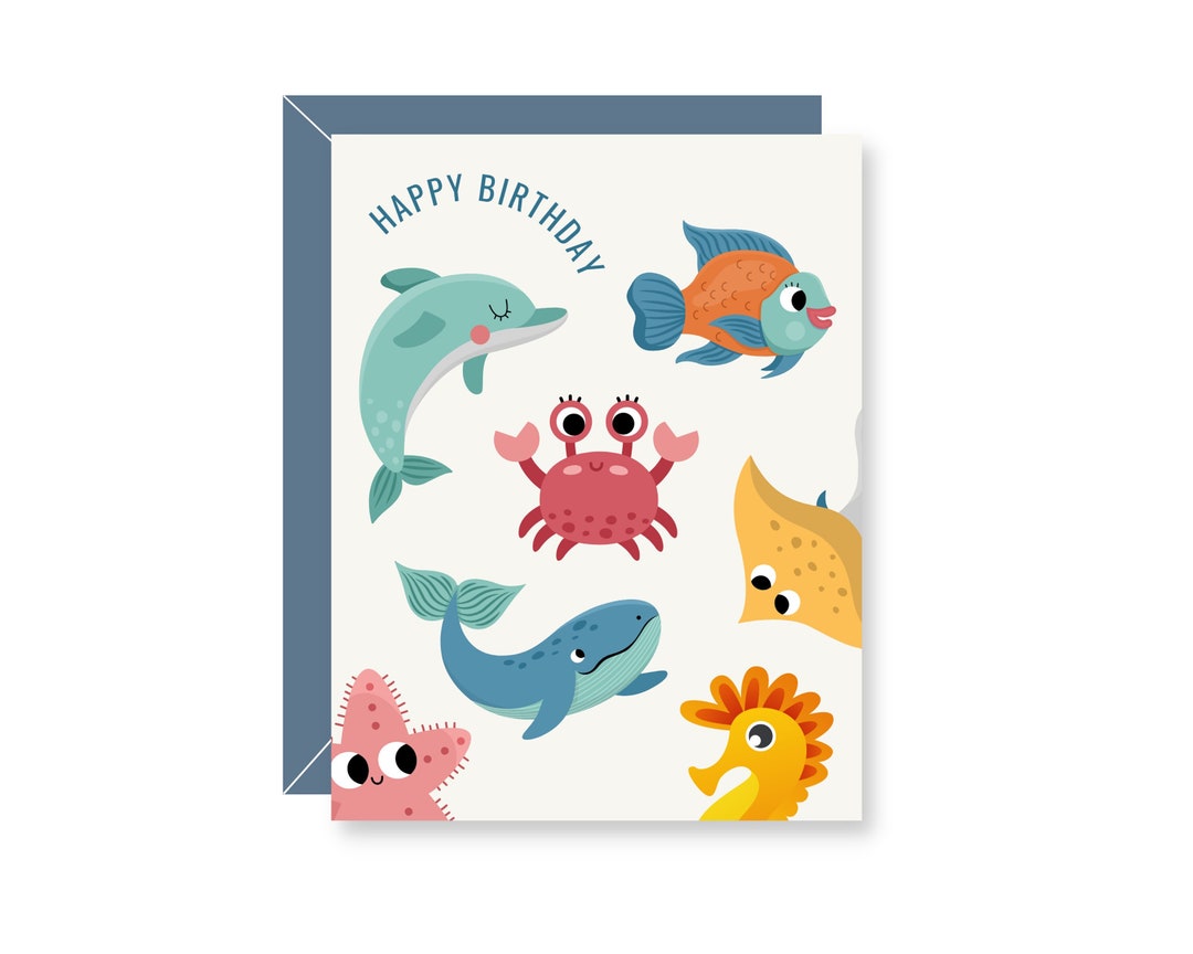 Under the Sea Birthday Card Sea Creature Birthday Card Kid Birthday ...