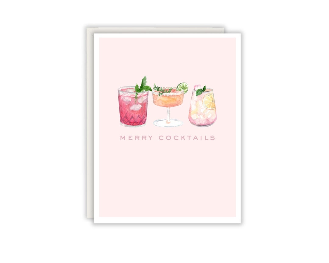 Pink Merry Cocktails Greeting Card Mixed Drink Greeting Card Holiday ...
