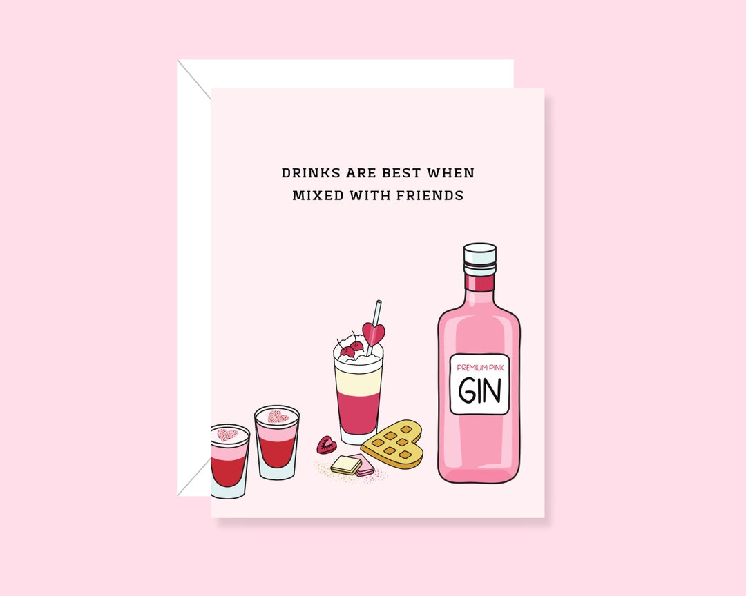 Galentine's Day Greeting Card: Drinks With Friends, Cocktail Card - Etsy