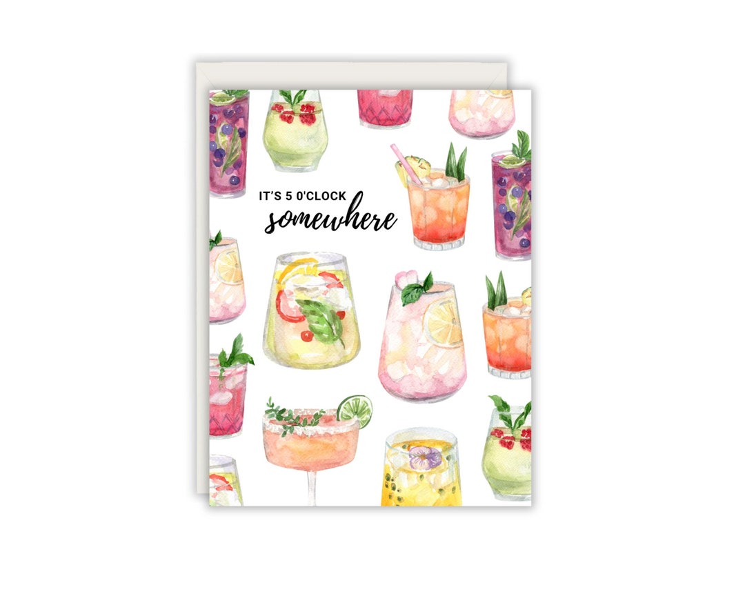 Cocktail Greeting Card: It's 5 O'clock Somewhere, Happy Hour - Etsy