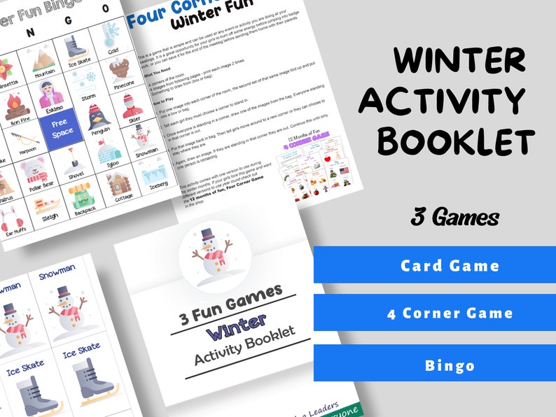 Winter Bingo, Card and 4 Corner Game Activity Booklet, Printable ...
