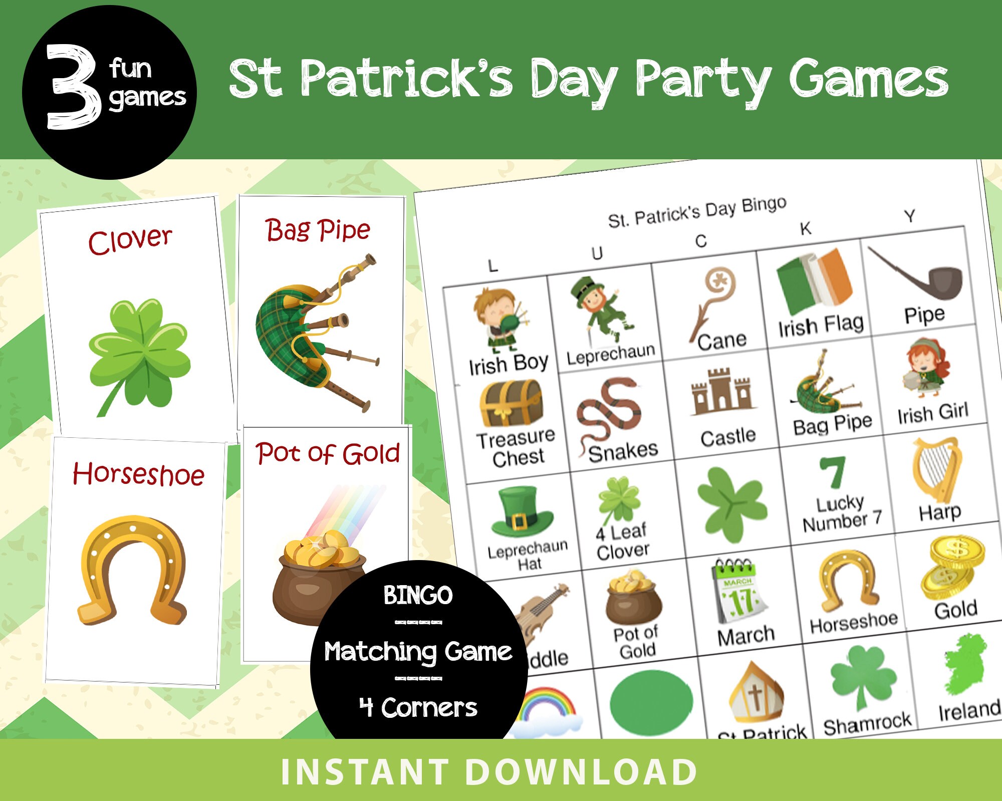 3 St. Patrick's Day Party Games | St. Patrick's Day Bingo | Four Corner ...