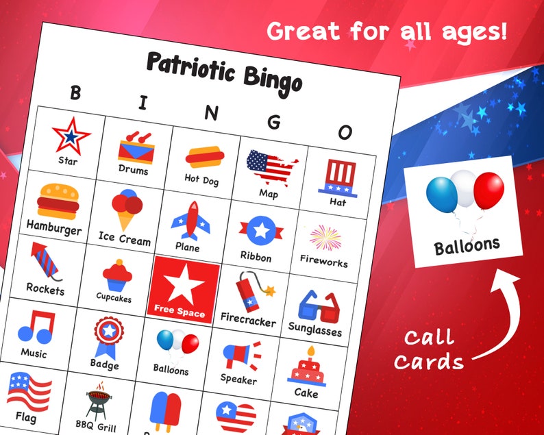Patriotic Bingo Game | July 4th Printable | Labor Day | Independence ...