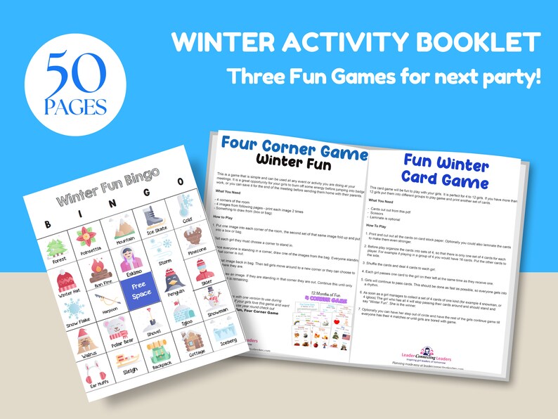 Winter Bingo, Card and 4 Corner Game Activity Booklet, Printable ...
