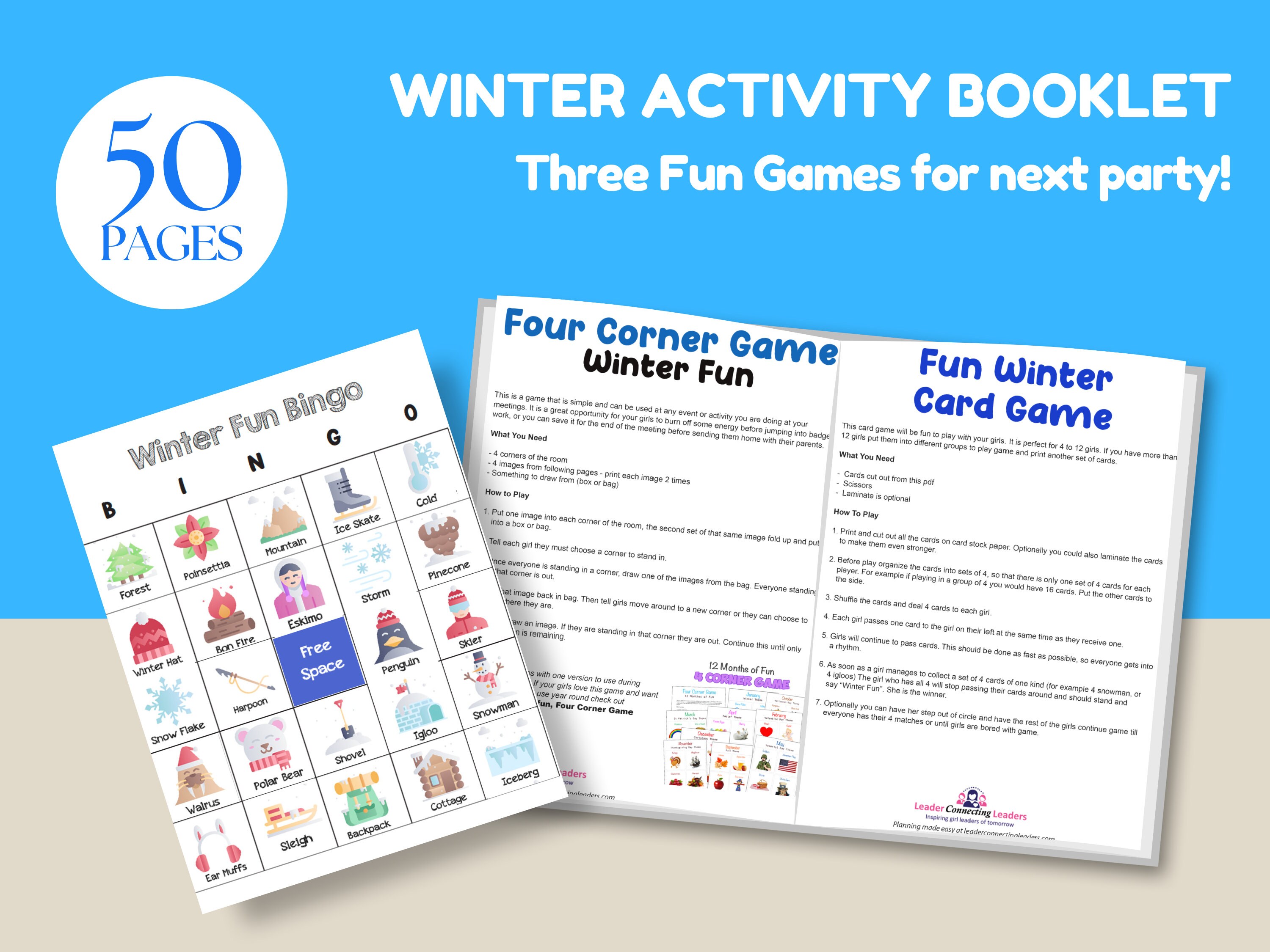 Winter Bingo, Card and 4 Corner Game Activity Booklet, Printable ...