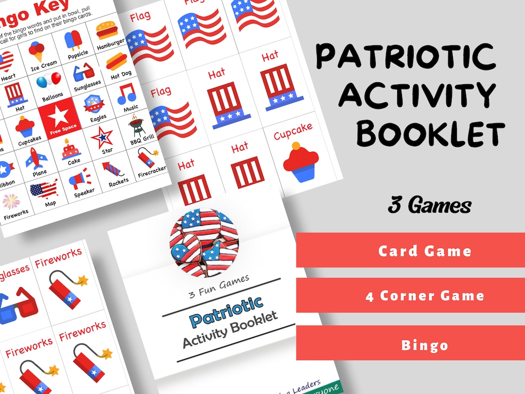 3 Patriotic Games, 4th of July Memorial Day Bingo, Four Corner Game ...