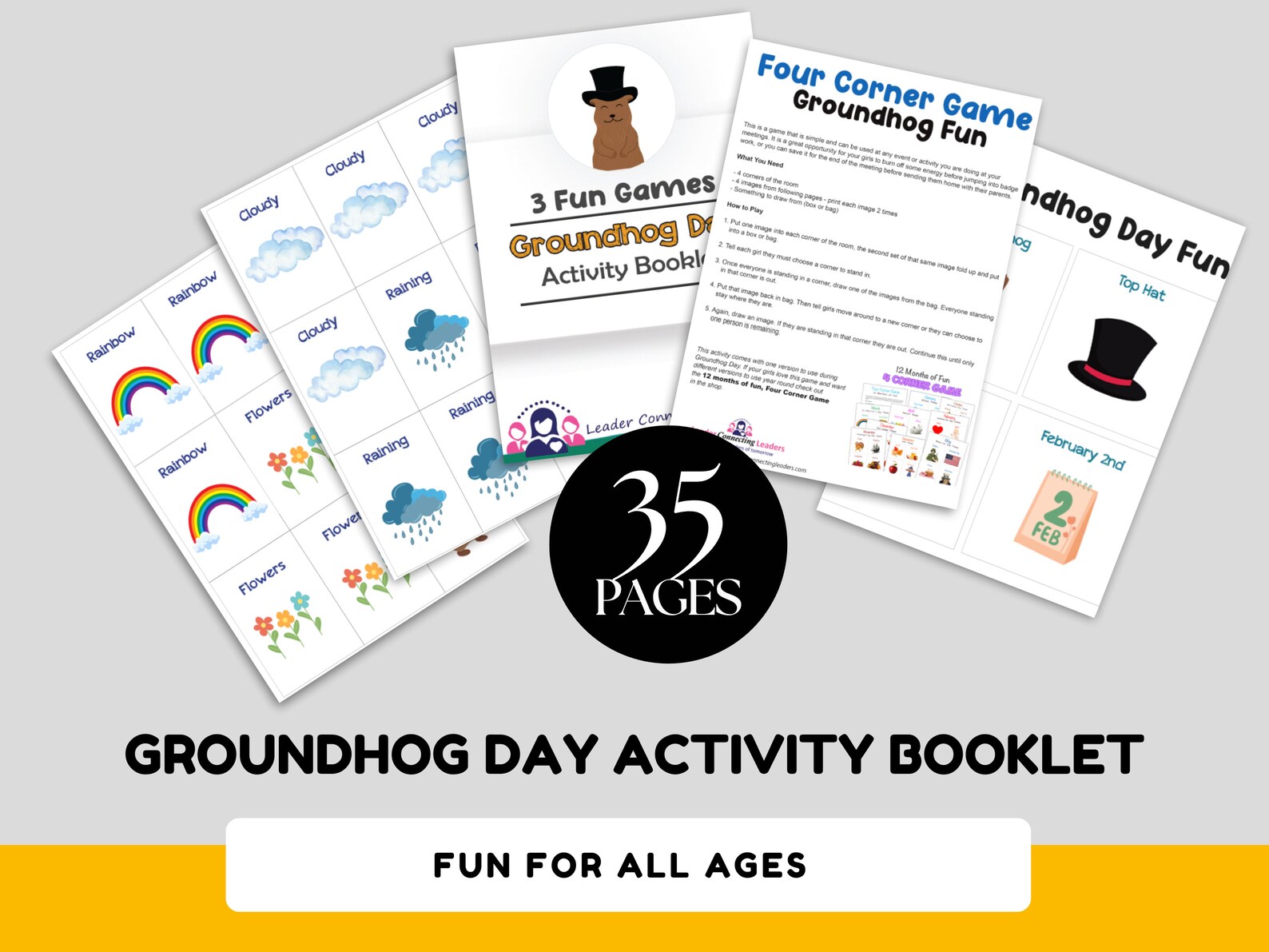 3 Groundhog Day Party Games Groundhog Day Bingo Four Corner Game ...